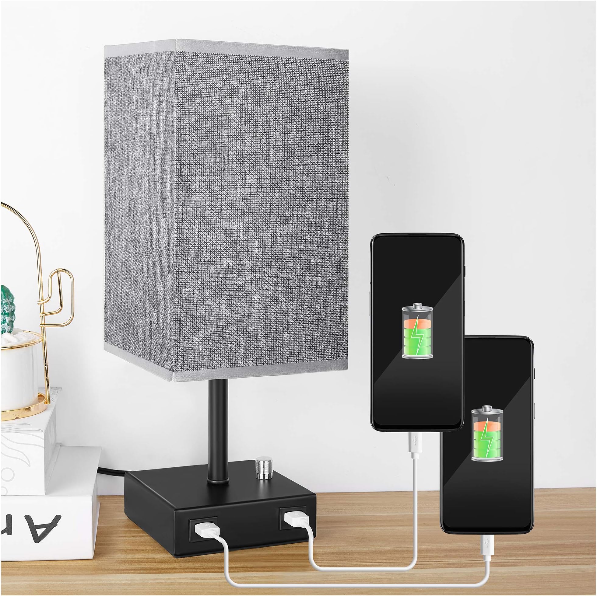 USB Bedside Table Lamp, PENDEI Table Lamp with 2 Fast USB Charging Port ...