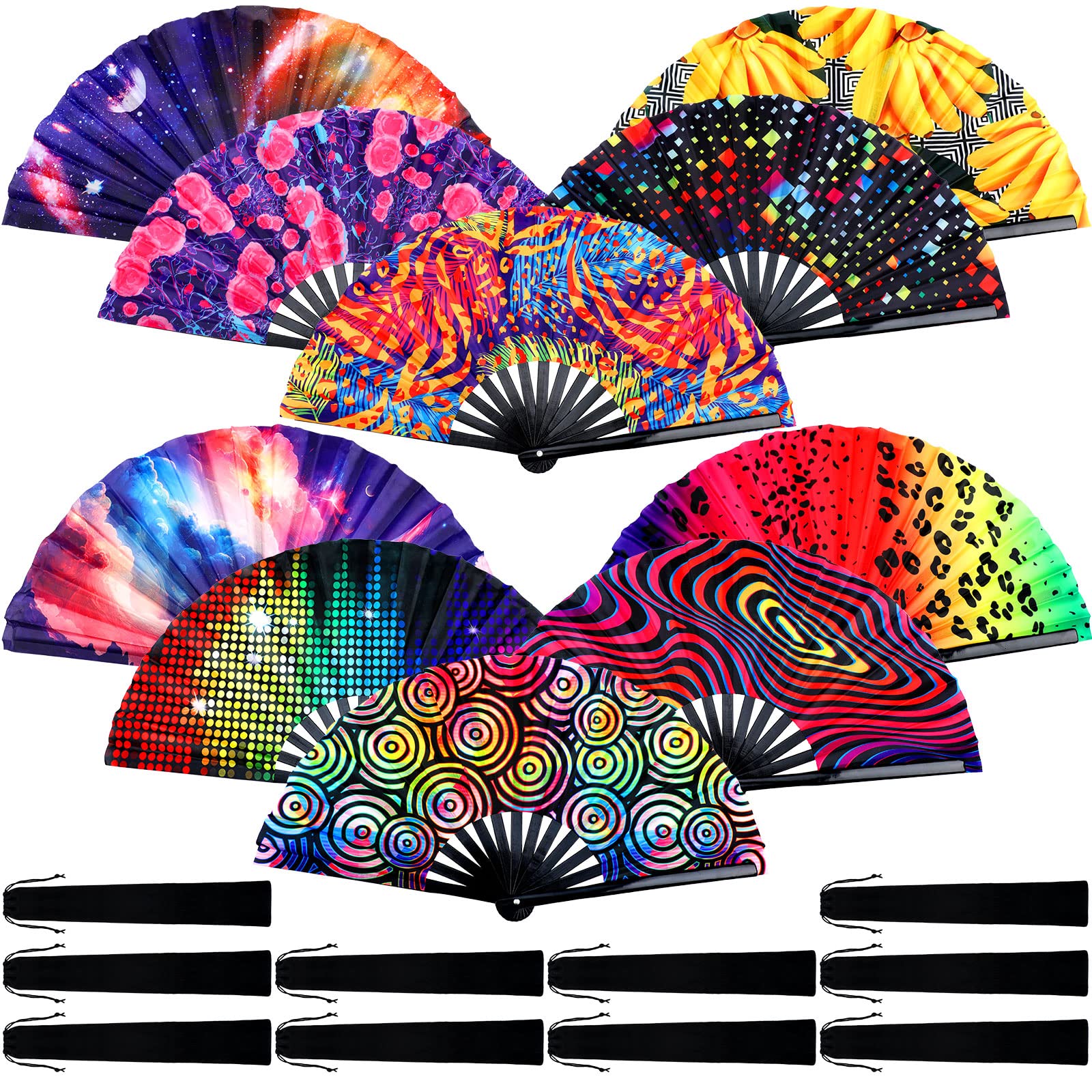 Snapklik.com : Pinkunn 10 Pcs Large Rave Hand Folding Fan