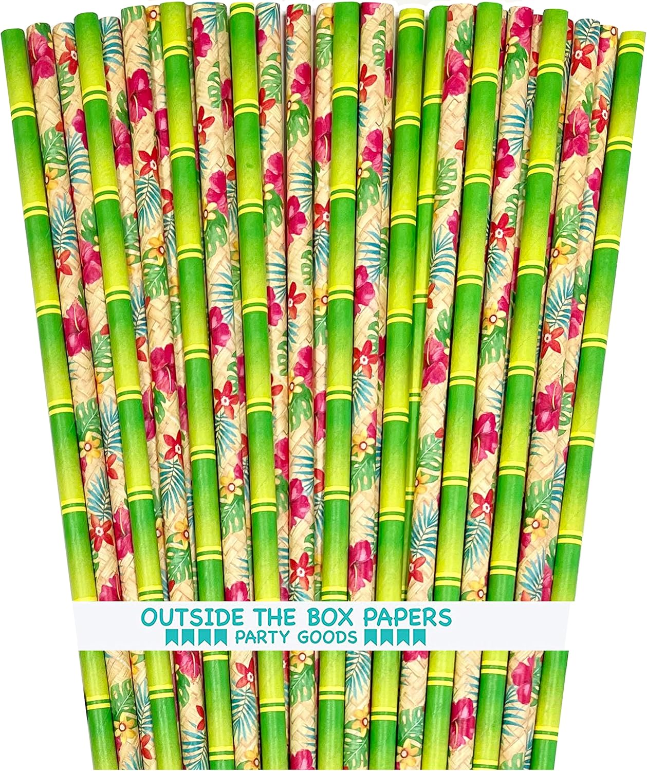 Amazon.com: Floral and Bamboo Paper Straws -Green Yellow Pink ...