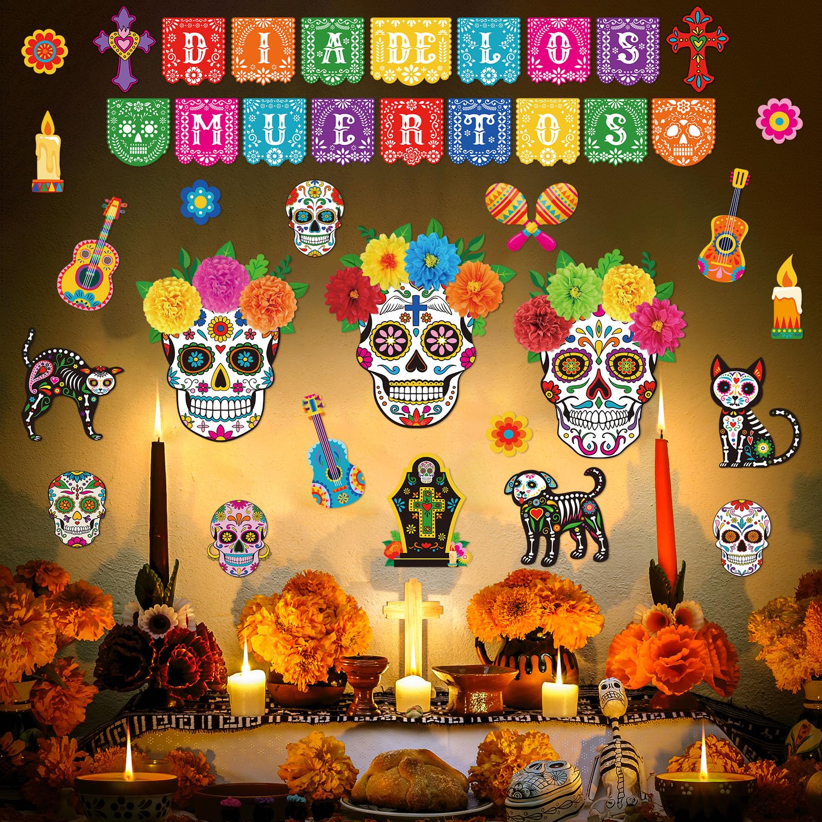 Snapklik.com : Pasimy Day Of The Dead Bulletin Board Set Colorful Sugar ...