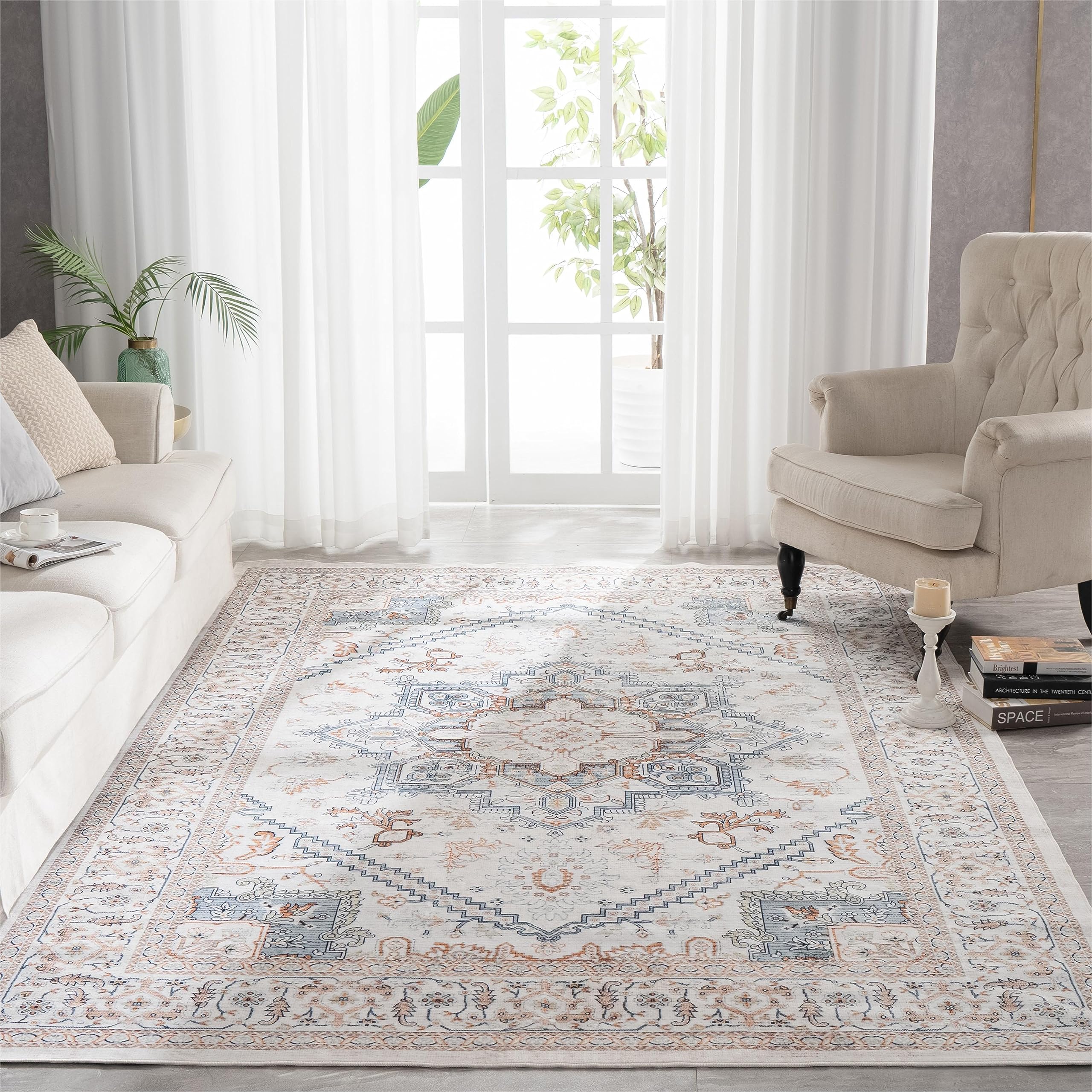 Syalife Washable Area Rugs, 9x12 Rug with Non Slip Backing for Living ...