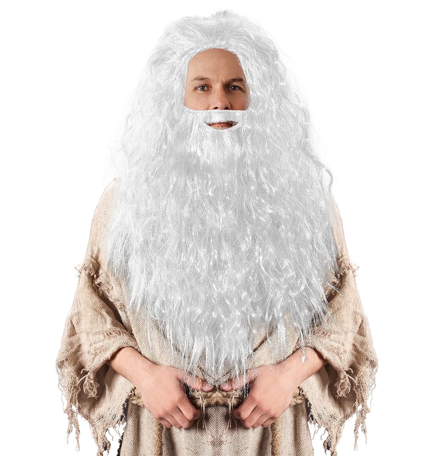 Amazon.com: Skeleteen White Wizard Wig and Beard – Long White Dress Up ...
