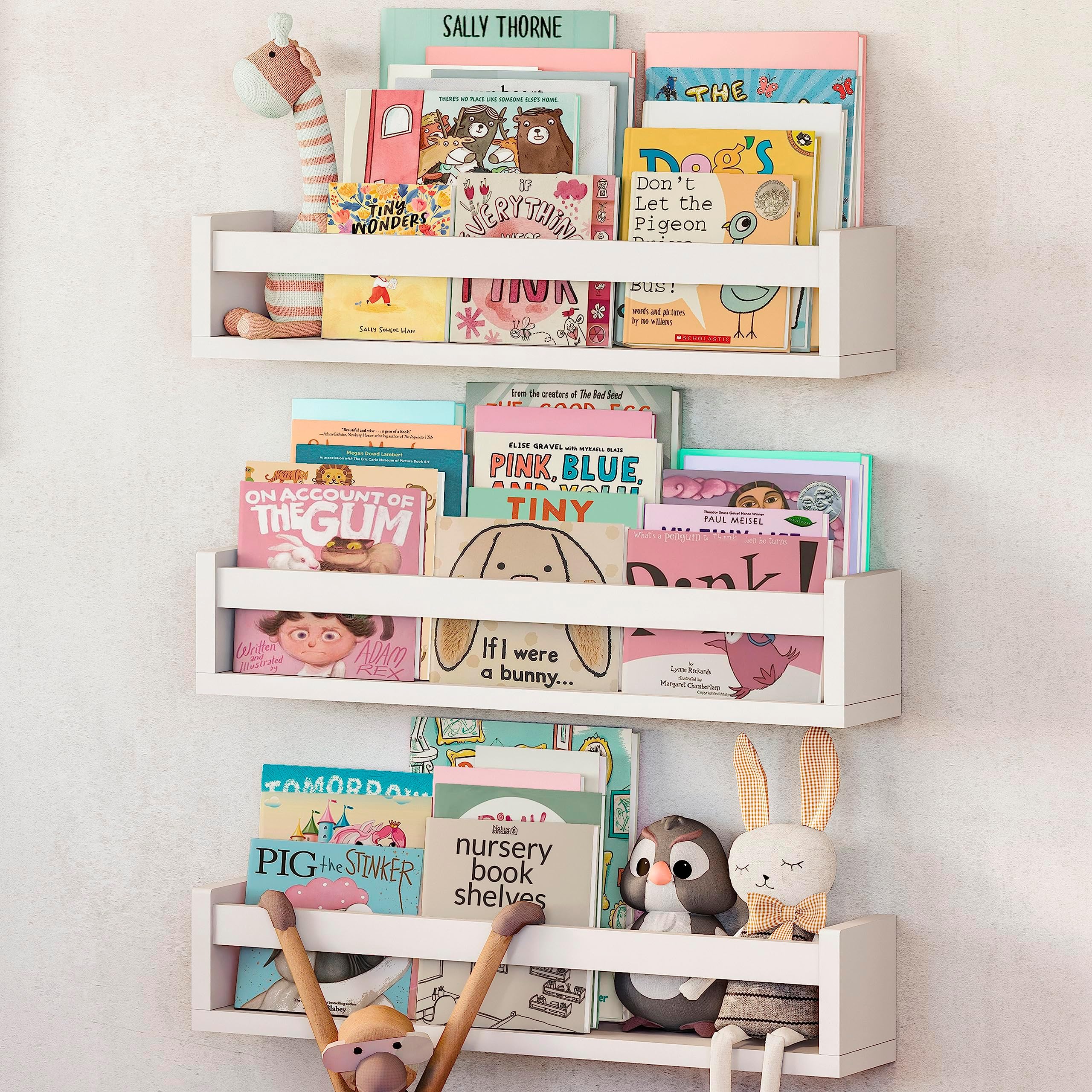 Amazon.com: Nursery Book Shelves Set of 2, Wall Bookshelf for Kids Room ...