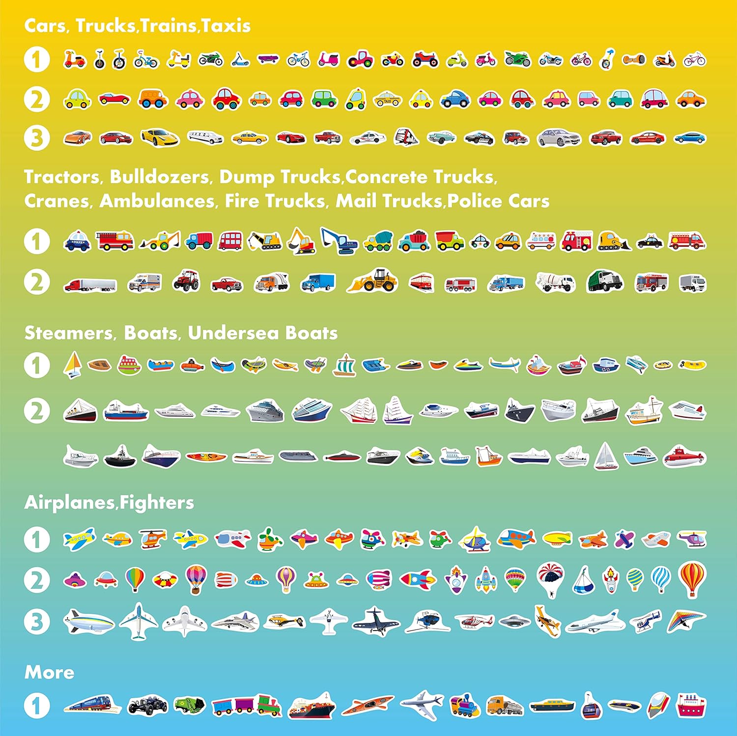 2860 calcomanías para vehículos, 64 hojas vibrantes de transporte ...