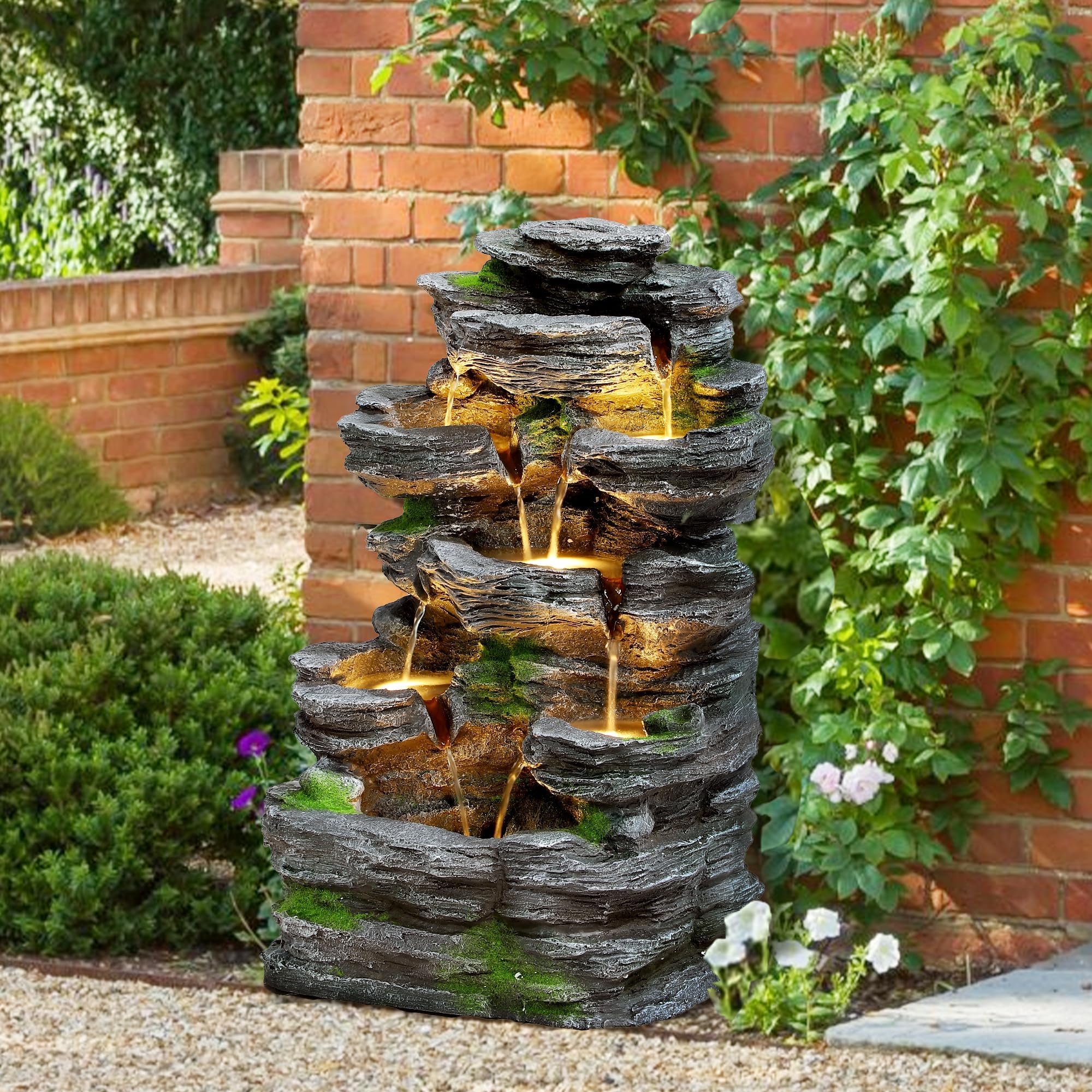 Amazon.com: Grepatio Outdoor 7-Tiers Cascading Rock Water Fountain ...