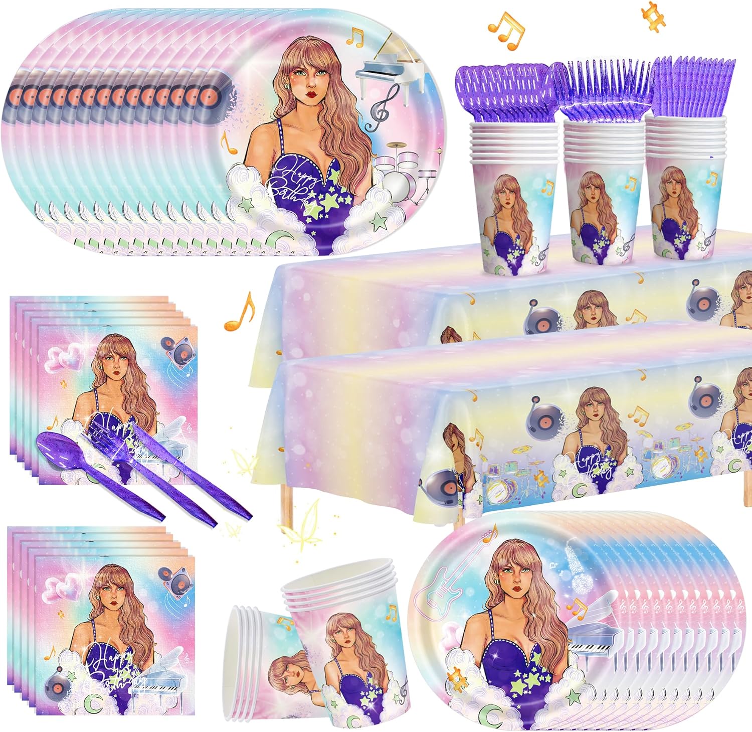 Amazon.com: 170pcs Birthday Party Supplies Plates Napkins Tablecloth ...