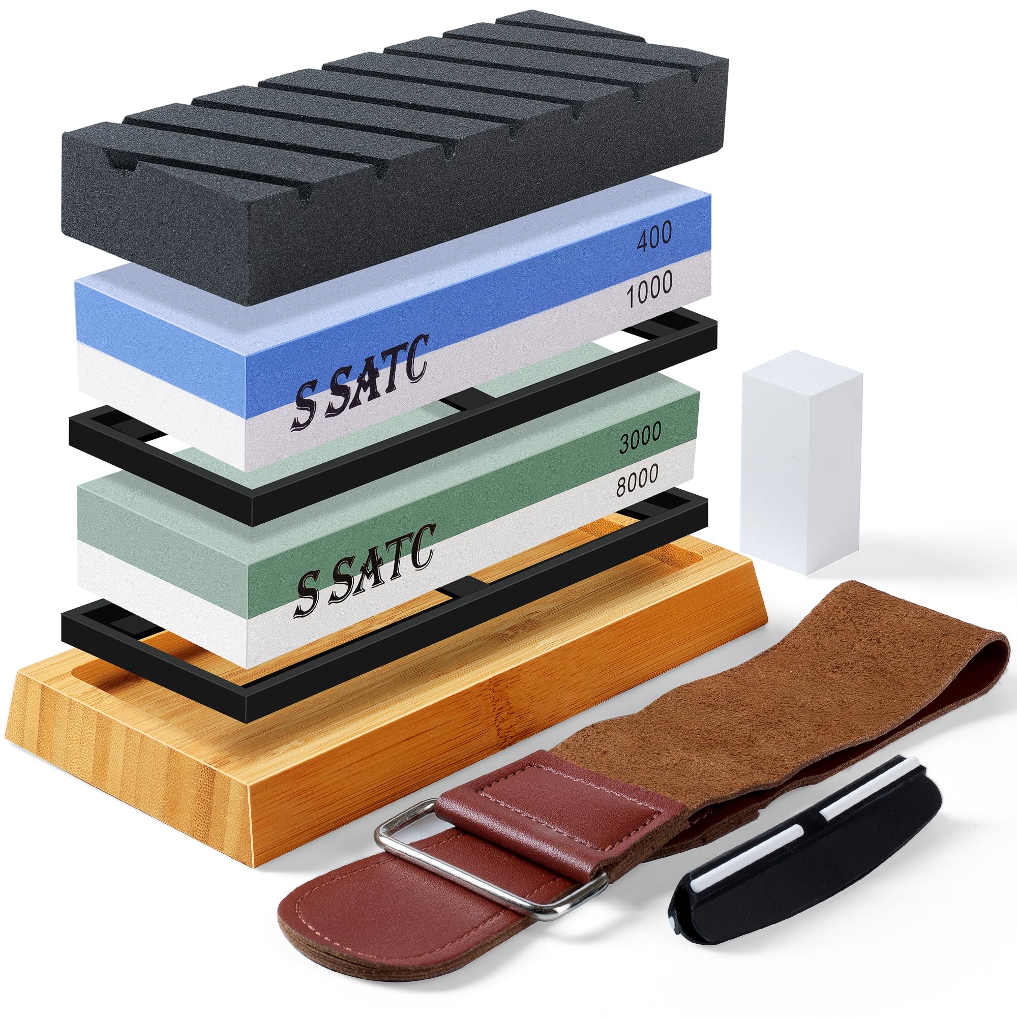 SATC Whetstone Professional Sharpening Stones 400/1000/3000/8000 Grit ...