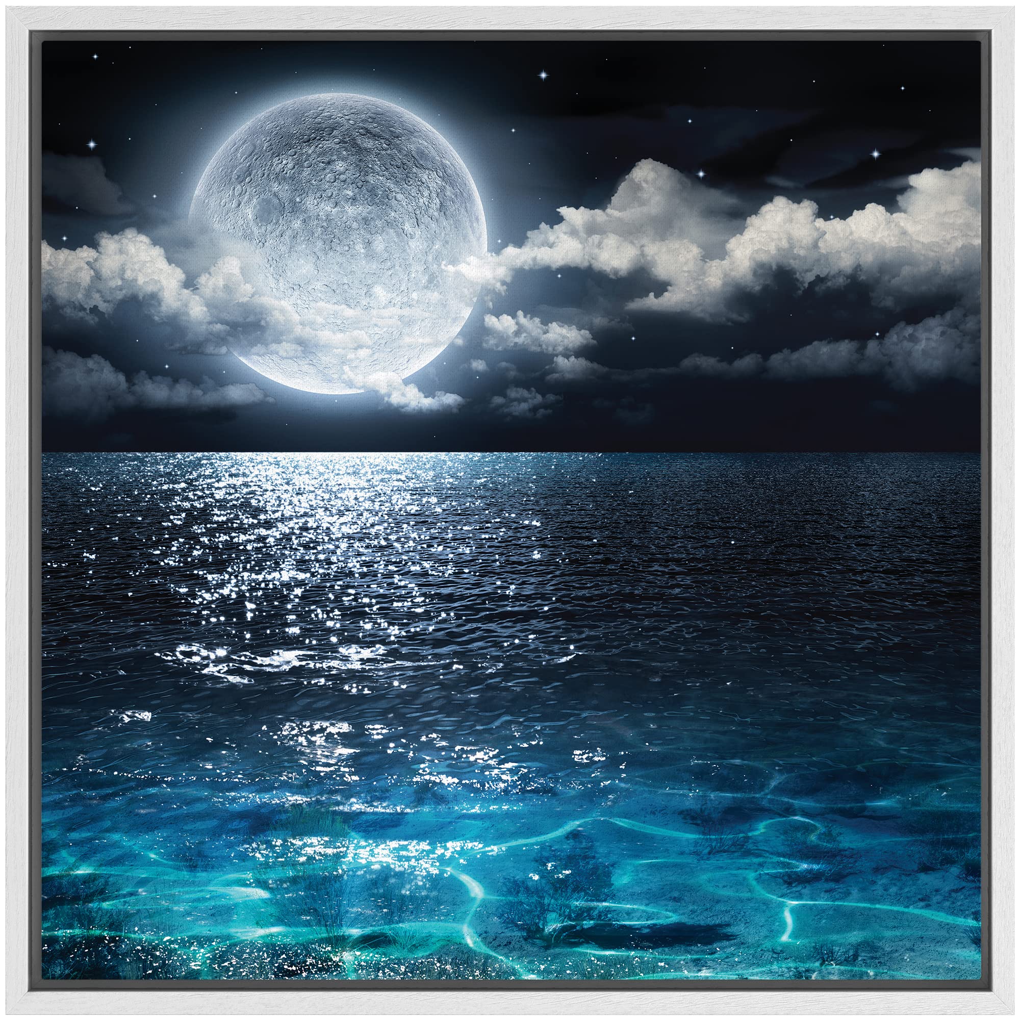 Amazon.com: wall26 Framed Canvas Print Wall Art Mystic Full Moon Over ...
