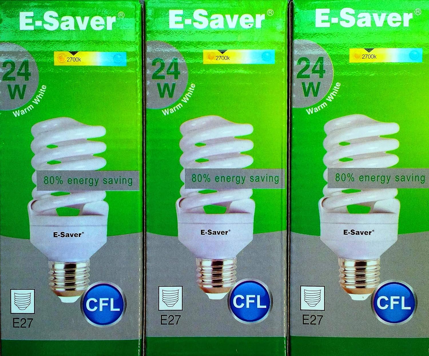 E-Saver - CFL Full Spiral - Energy Saving Light Bulbs -24w = 120 Watt ...