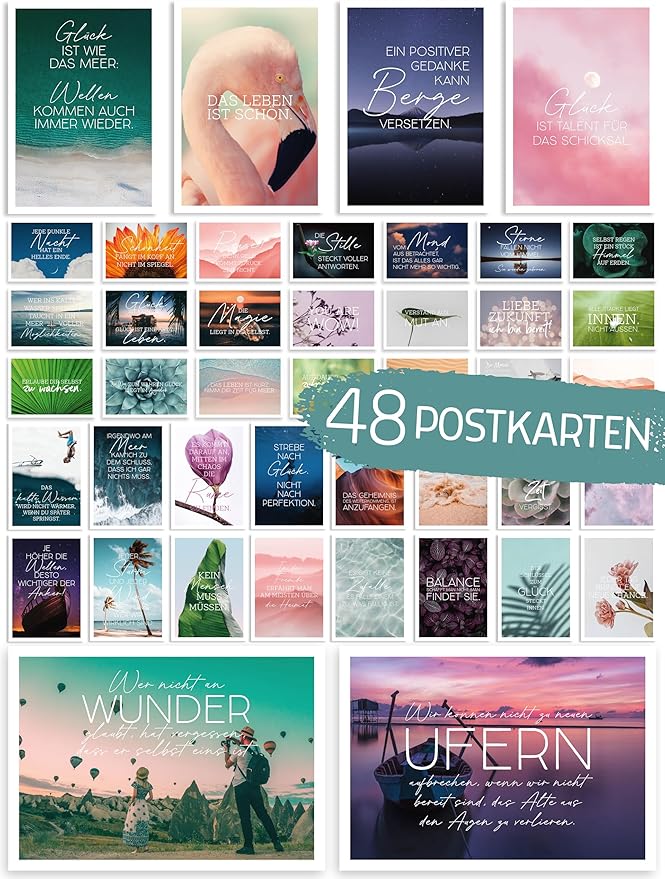 48er Set Postkarten mit Sprüchen Motiven Zitaten Lebensweisheiten Karten mit Spruch für ...