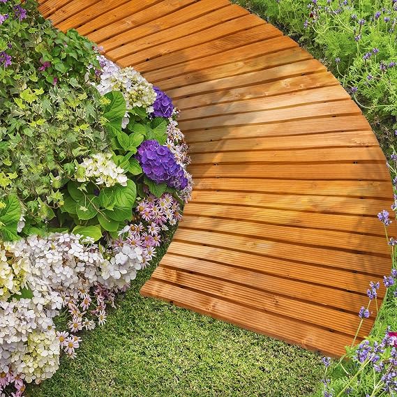 Livsip Curved Garden Pathway Wooden Walkway 8ft Roll-Out Outdoor ...