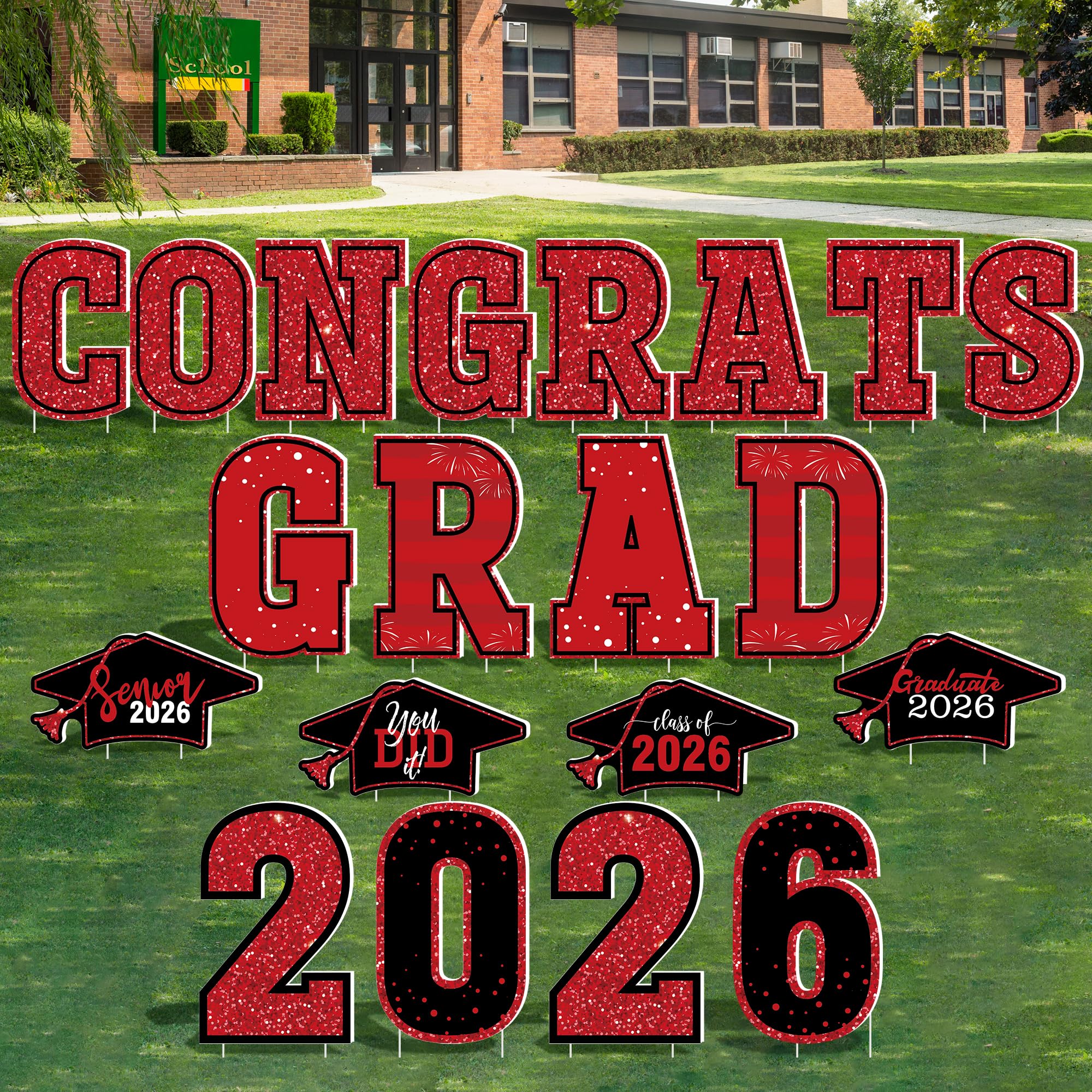 Snapklik.com : Graduation Yard Sign, 20 PCS Red Large Congrats Grad ...