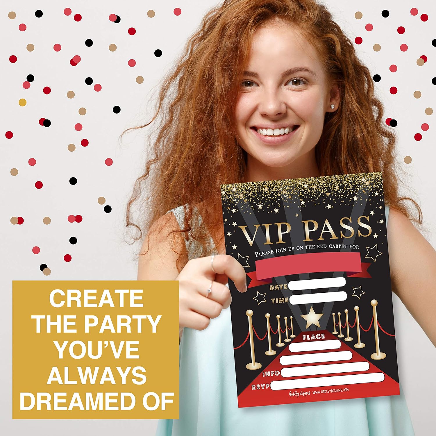 Buy 25 VIP Movie Night, Star Faux Glitter Ticket Party Invitation ...