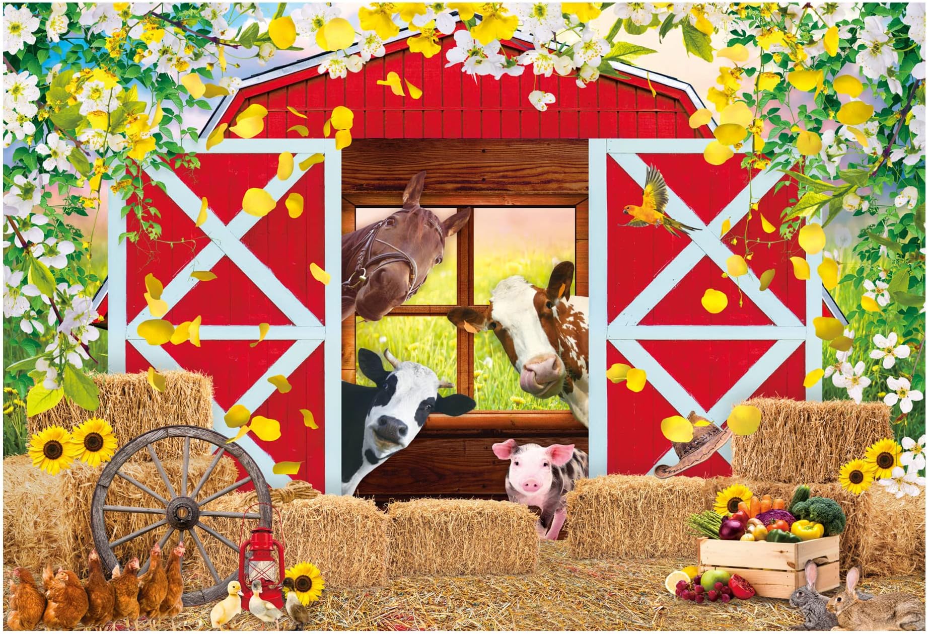 Amazon.com : Funnytree 82" x 59" Spring Farm House Photography Backdrop ...