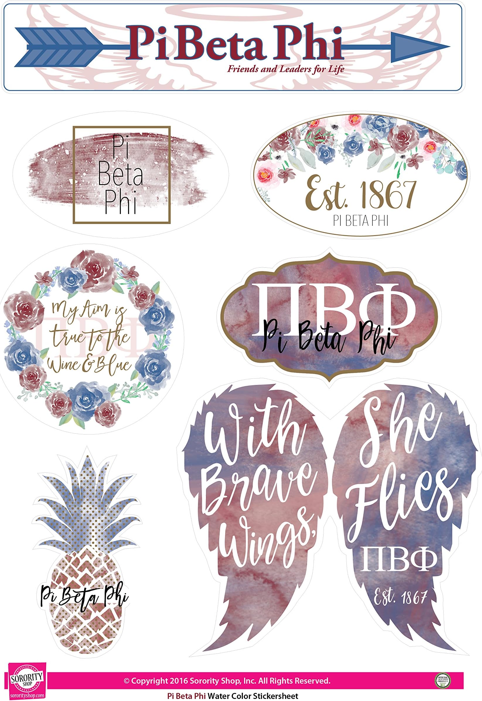 Amazon.com: Pi Beta Phi - Sticker Sheet - Watercolor Theme : Arts ...