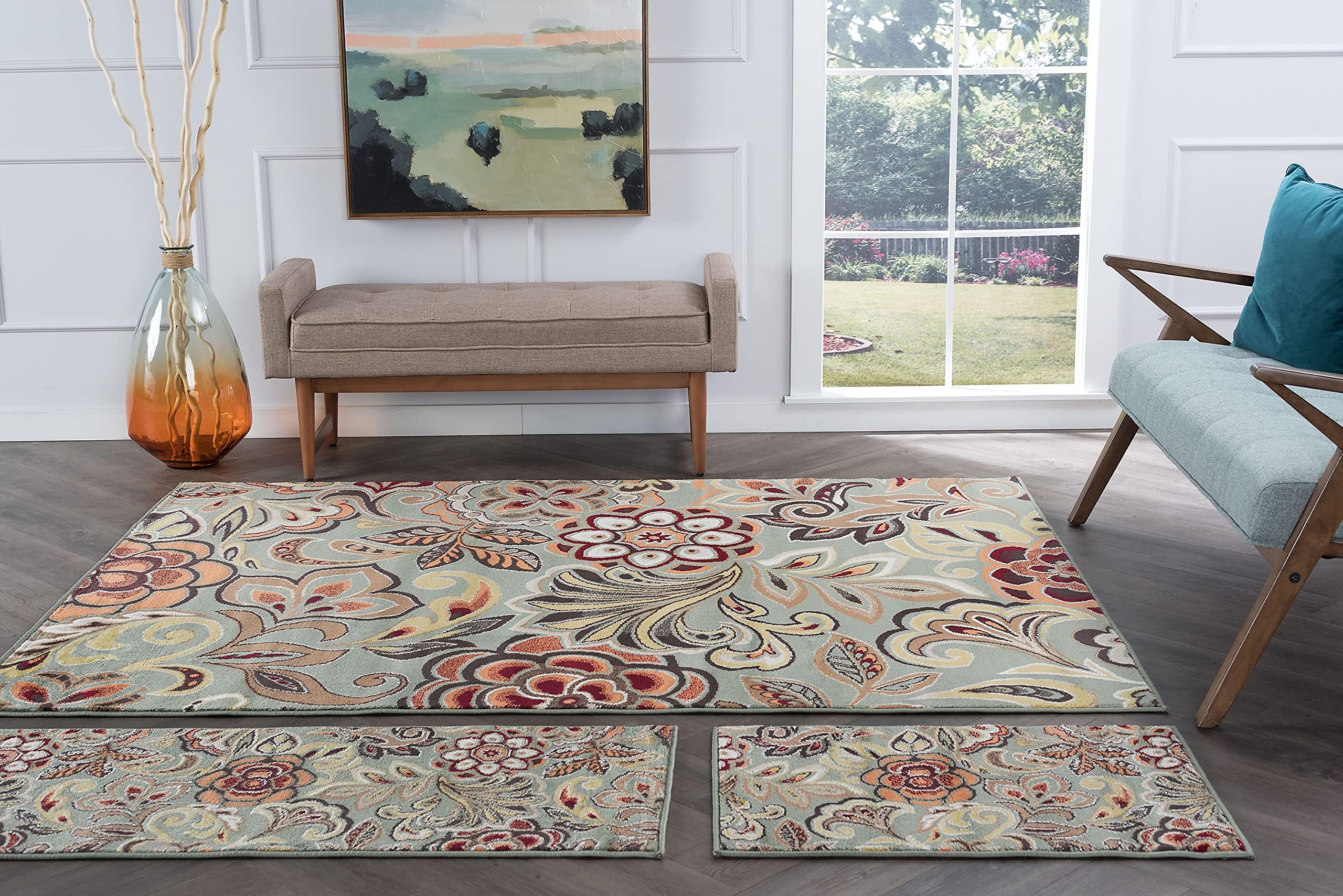 Amazon.com: 3-Piece Indoor Area Rug Set - Non-Slip Rug Set Includes ...