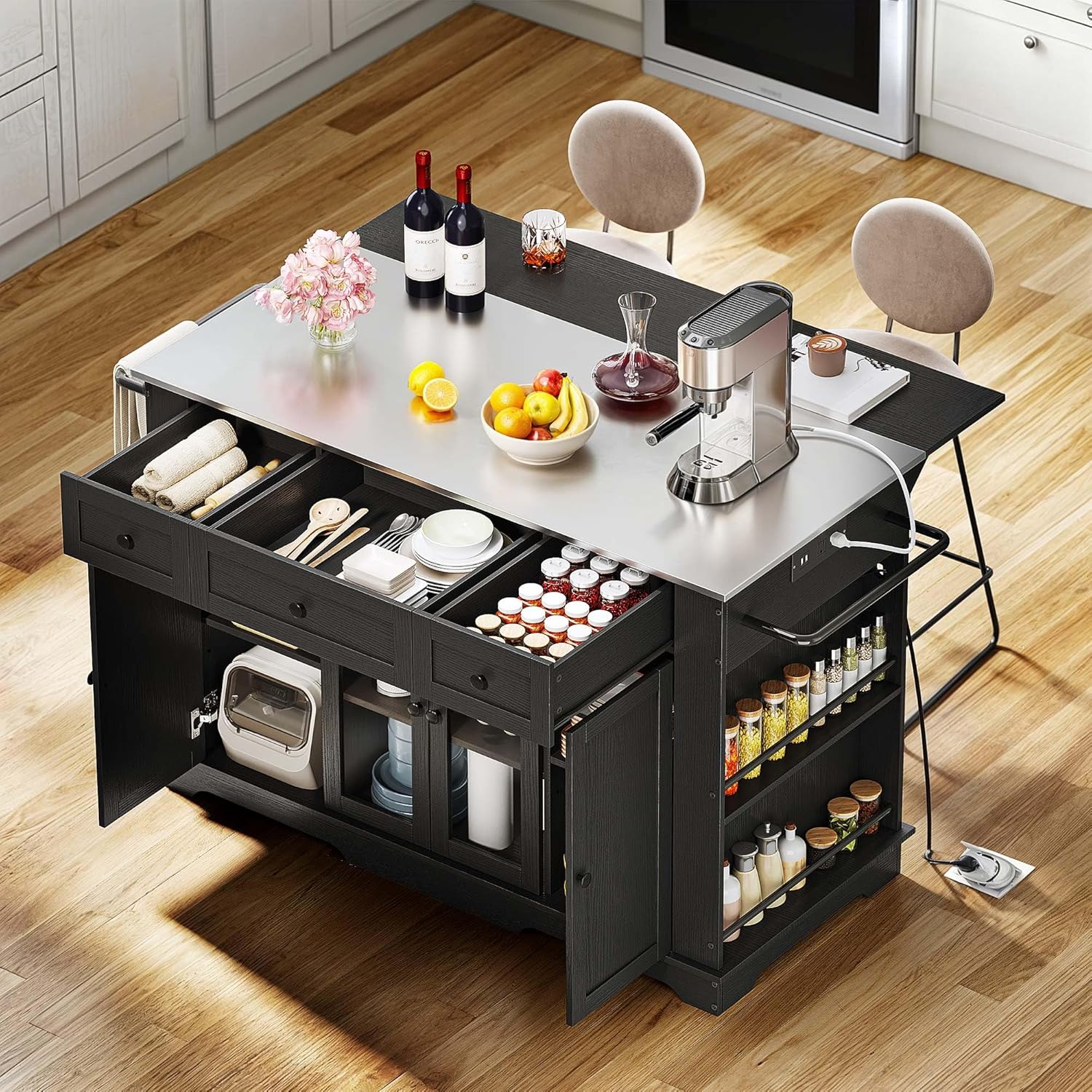 Amazon.com: DWVO Kitchen Island w Stainless Steel Top Drop Leaf Bar ...