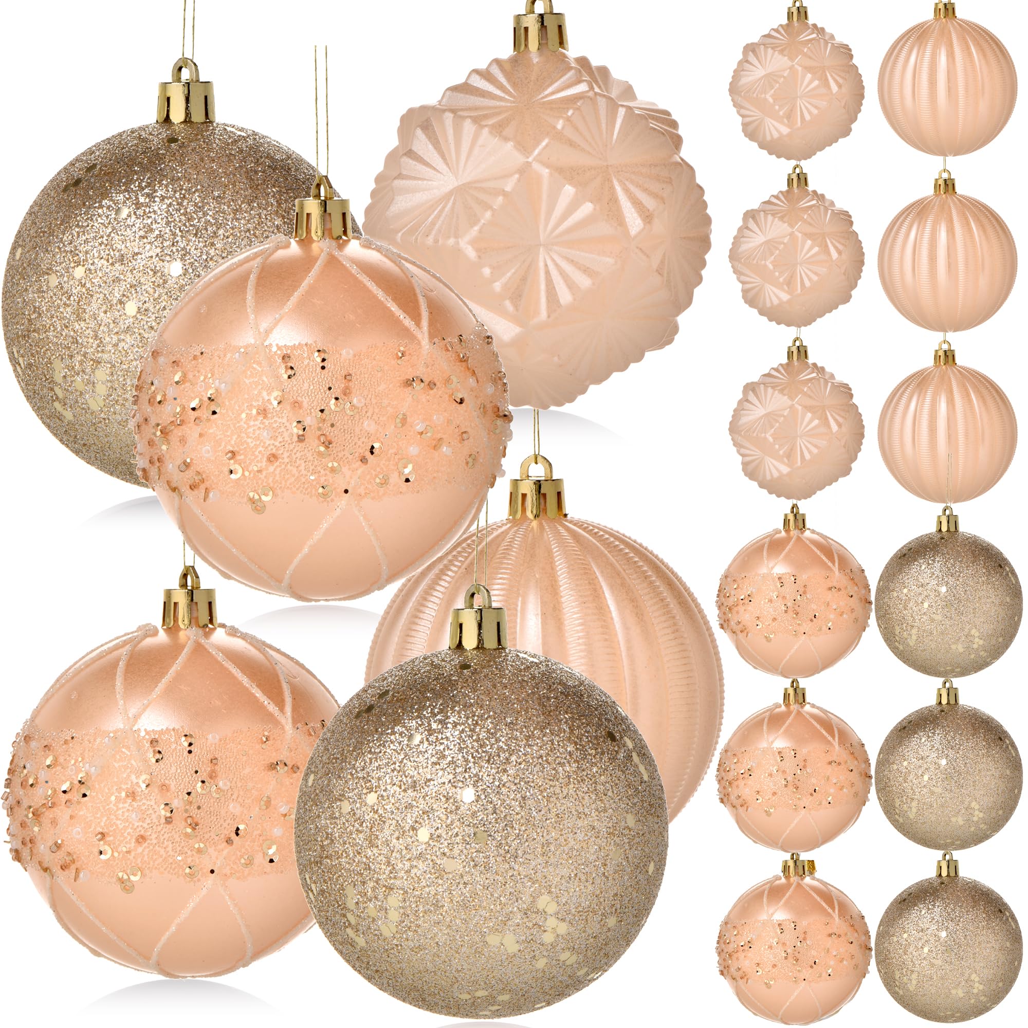 Amazon.com: Champagne Glitter Christmas Ball Ornaments(Set of 12, 3.15 ...