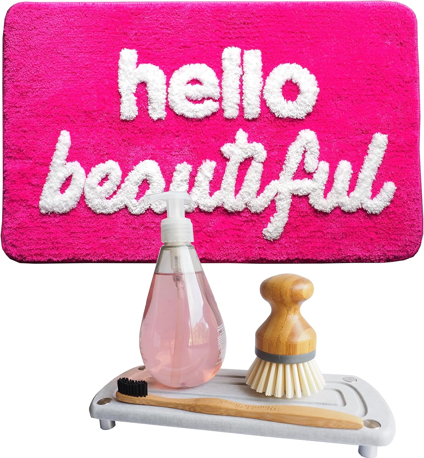 Amazon.com: Evovee Hot Pink Hello Beautiful Bath Mat and Stone Sink ...