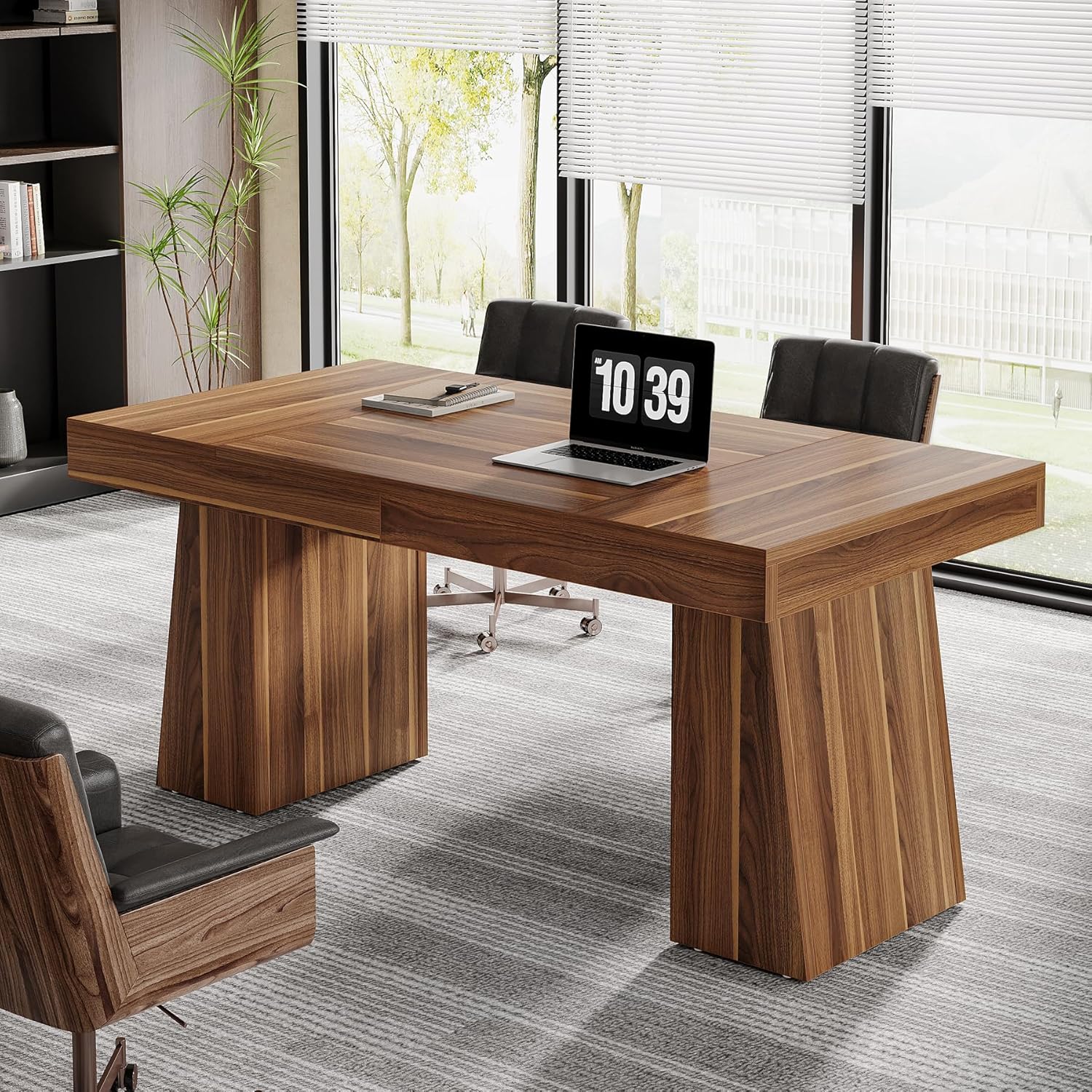 Tribesigns 55 Inches Executive Desk, Mid-Century Modern Home Office ...