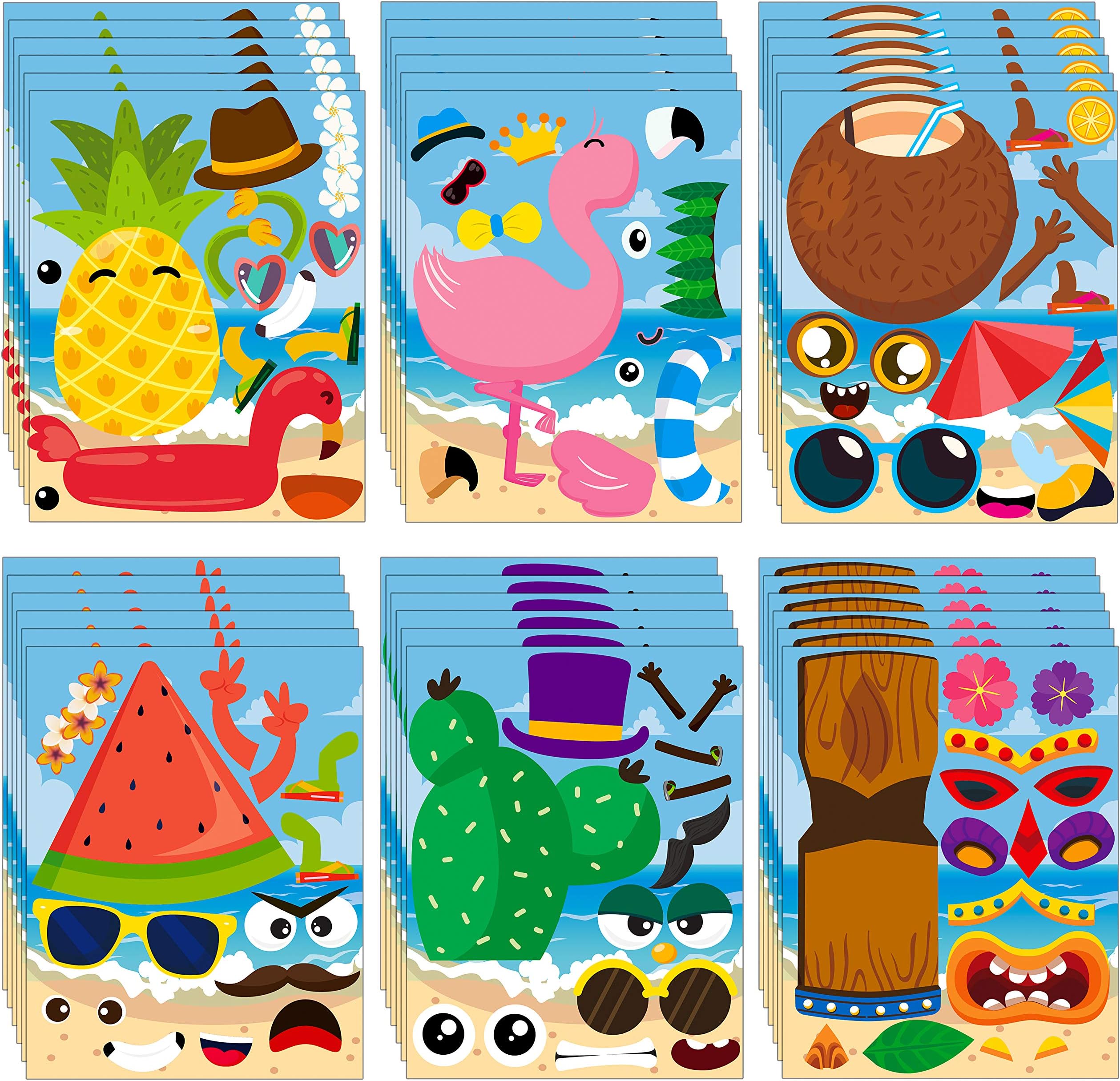 Amazon.com: 36PCS Hawaiian Luau Party Favors,Tiki Make a Face Stickers ...