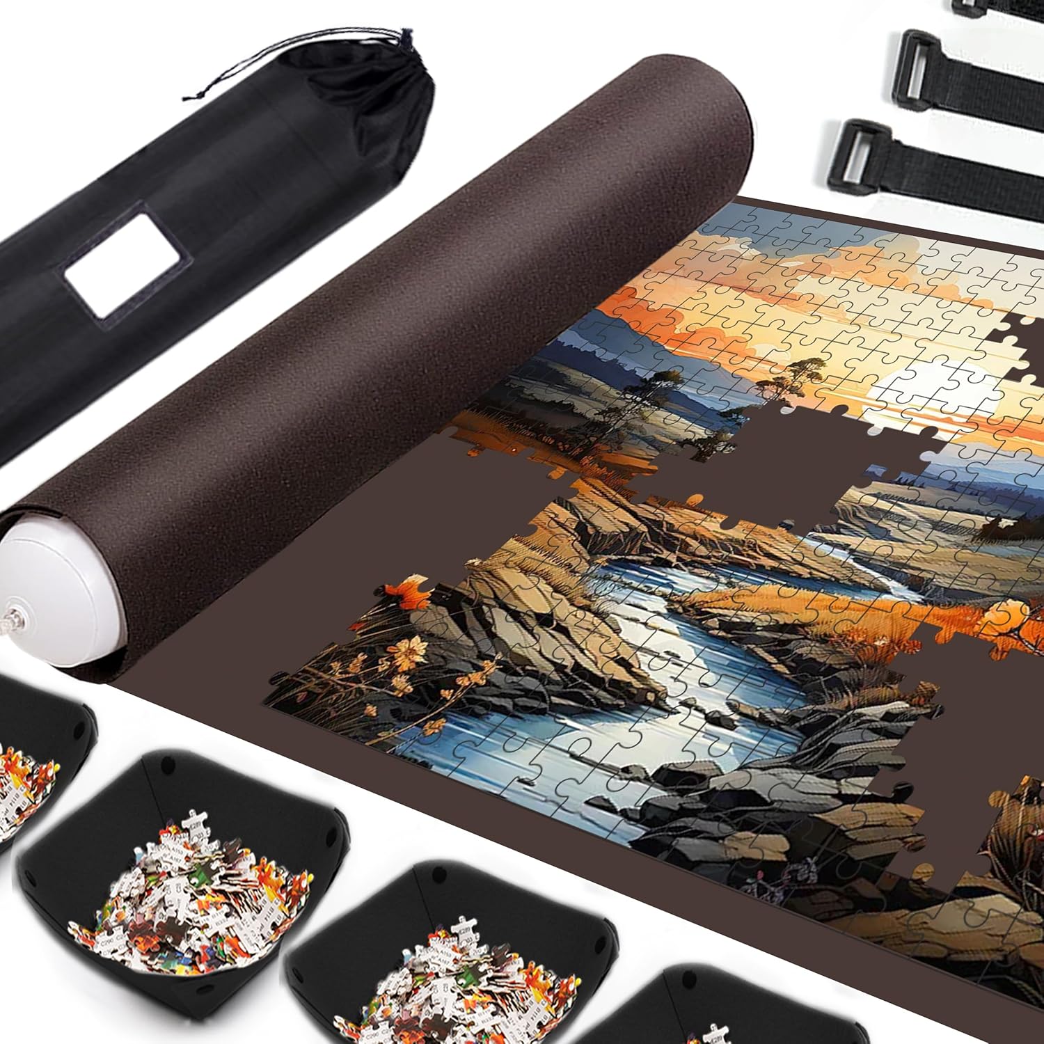 Amazon.com: Jigsaw Puzzle Mat Roll Up, Large Brown Puzzles Saver and 4 ...
