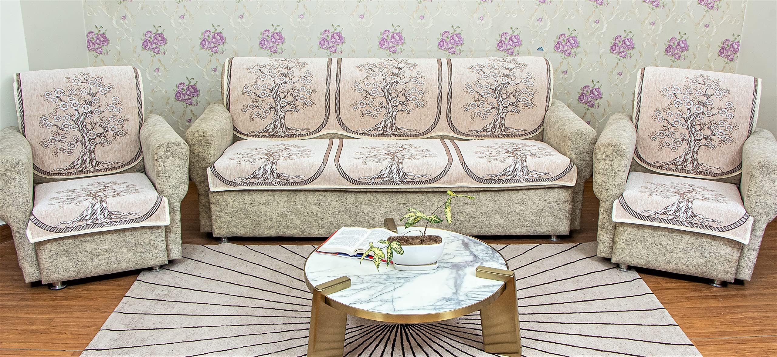 VJK FAB Soild Premium Jaquard Velvet 5 Seater Sofa Cover for Sofa Set ...
