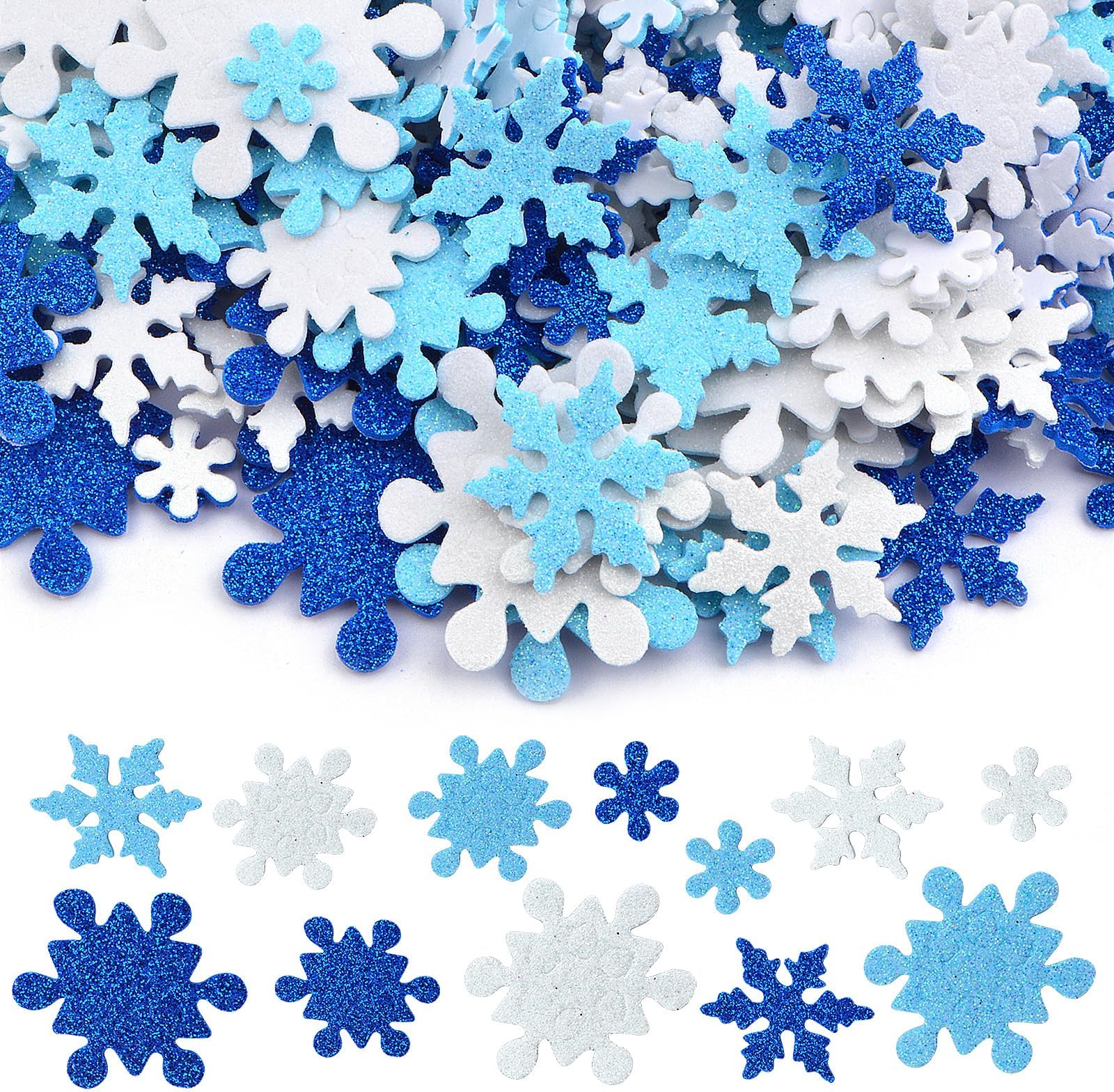 Amazon.com: 500 Pieces Glitter Snowflake Foam Stickers Mixed Sizes Self ...