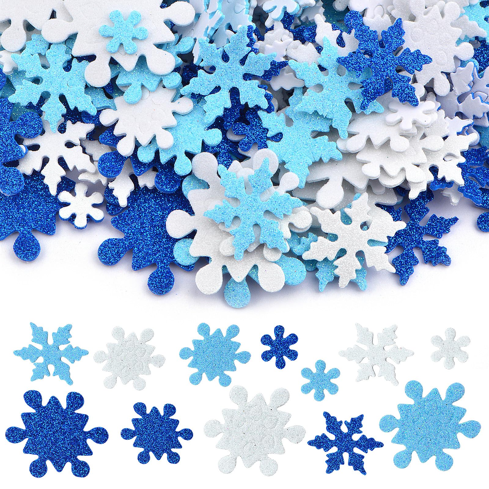 Amazon.com: 500 Pieces Glitter Snowflake Foam Stickers Mixed Sizes Self ...