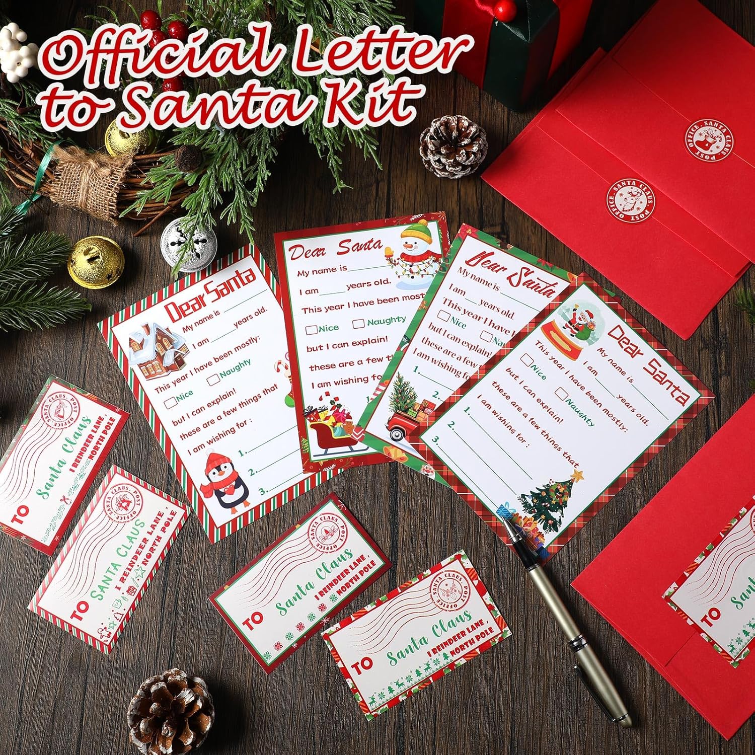 Kit oficial de 192 piezas de carta a Papá Noel, incluye 48 tarjetas de ...