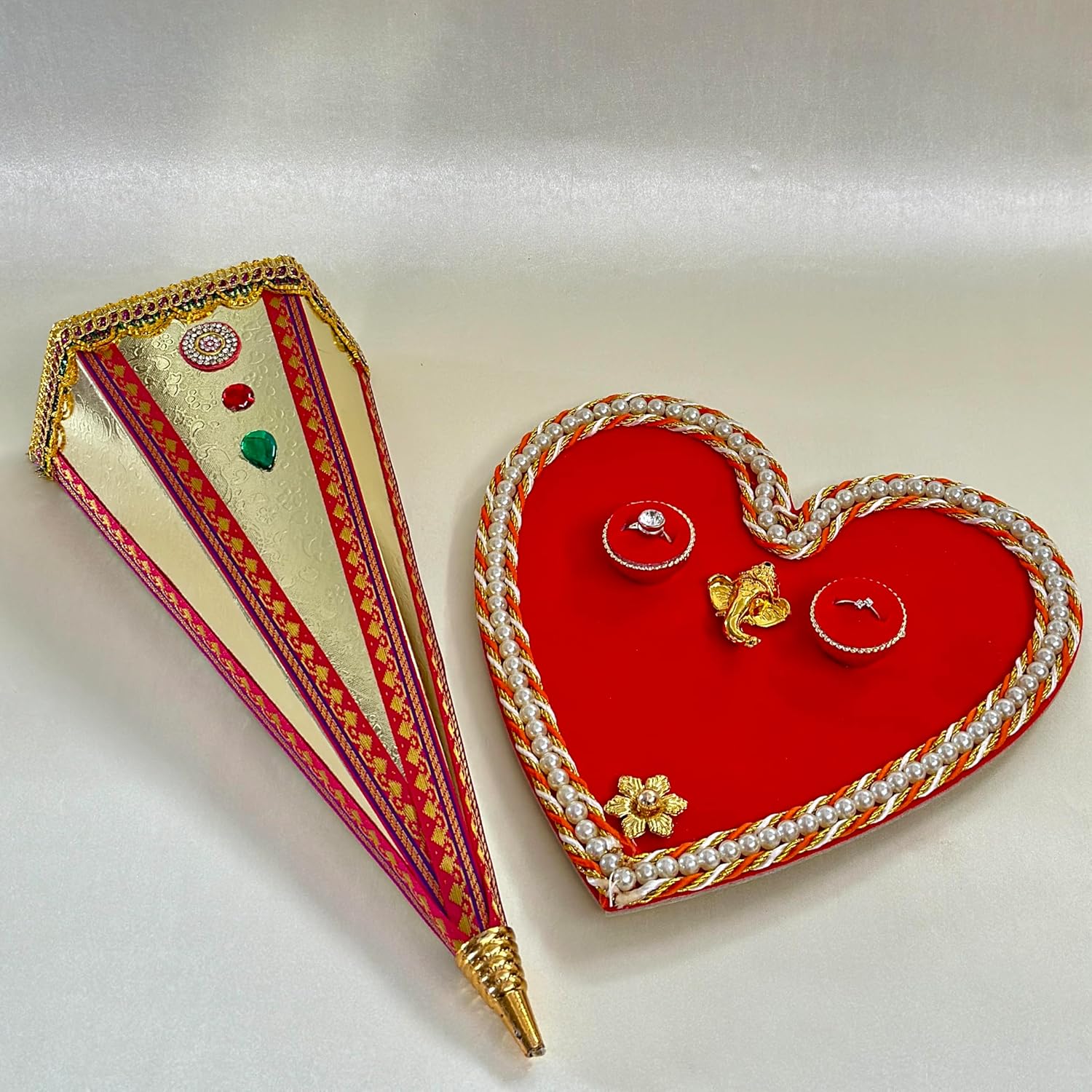 HALDI MEHENDI SHAADI Engagement Ring Plate + Sakharpuda Cone (Gift ...