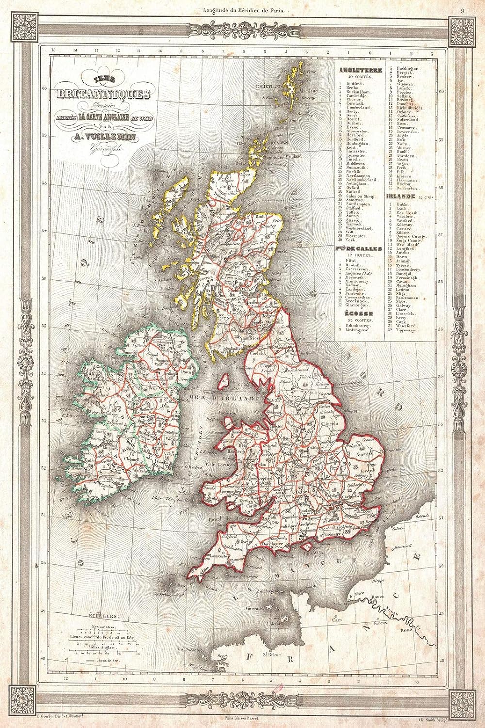Amazon.com: Lustre Paper - Vintage Map of United Kingdom from 1852 ...