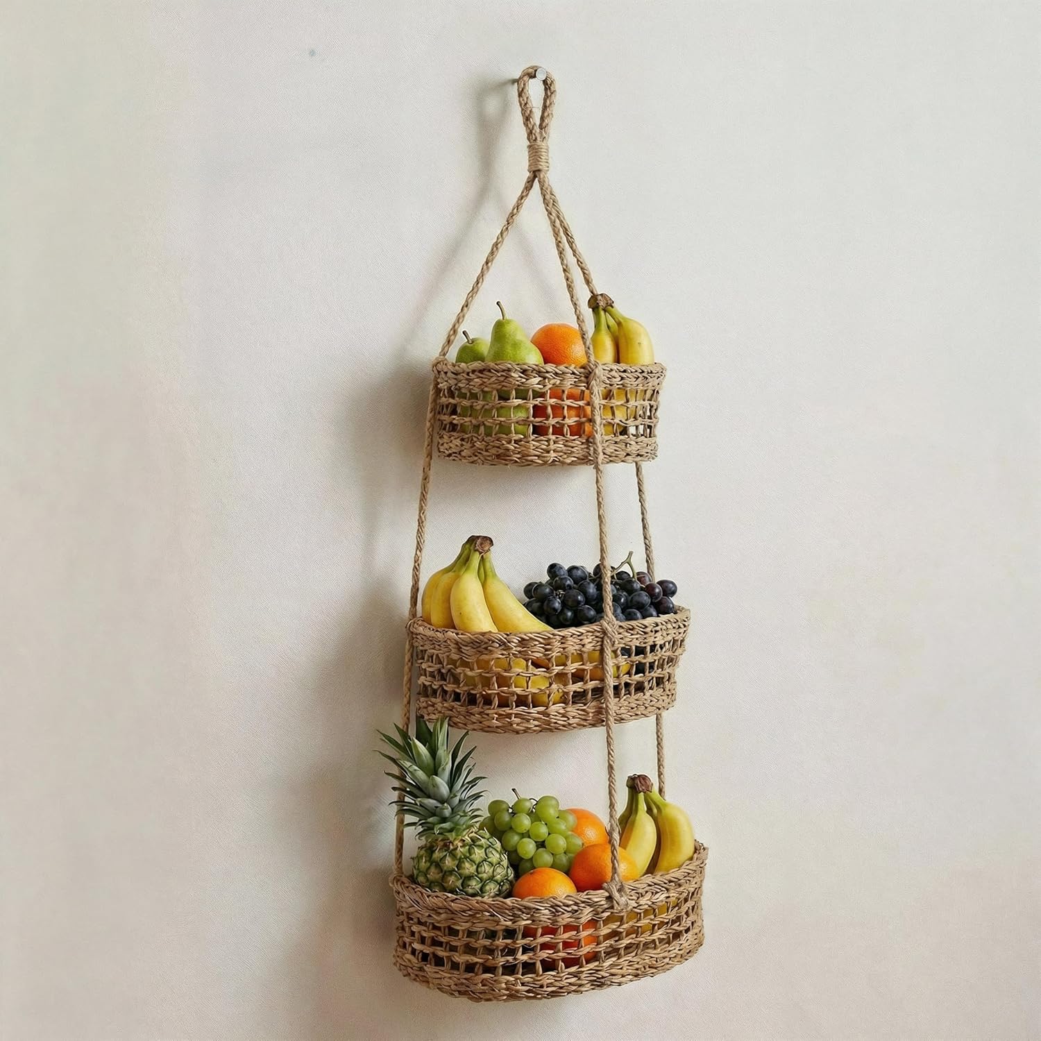 FRUIT HUB® Obstkorb Hängend aus Seegras, Hängekorb für Küche und Wand ...