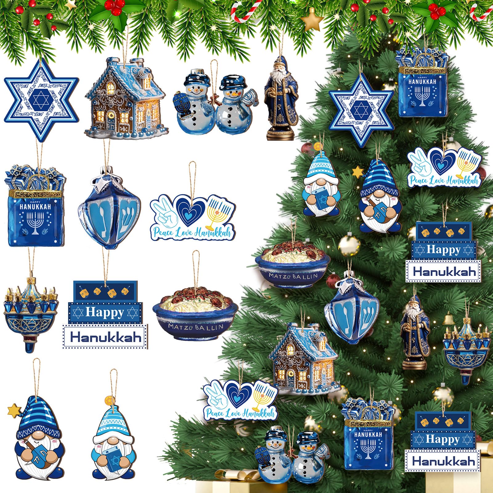 Amazon.com: FairySandy 36 Pcs Hanukkah Ornaments Happy Chanukah ...