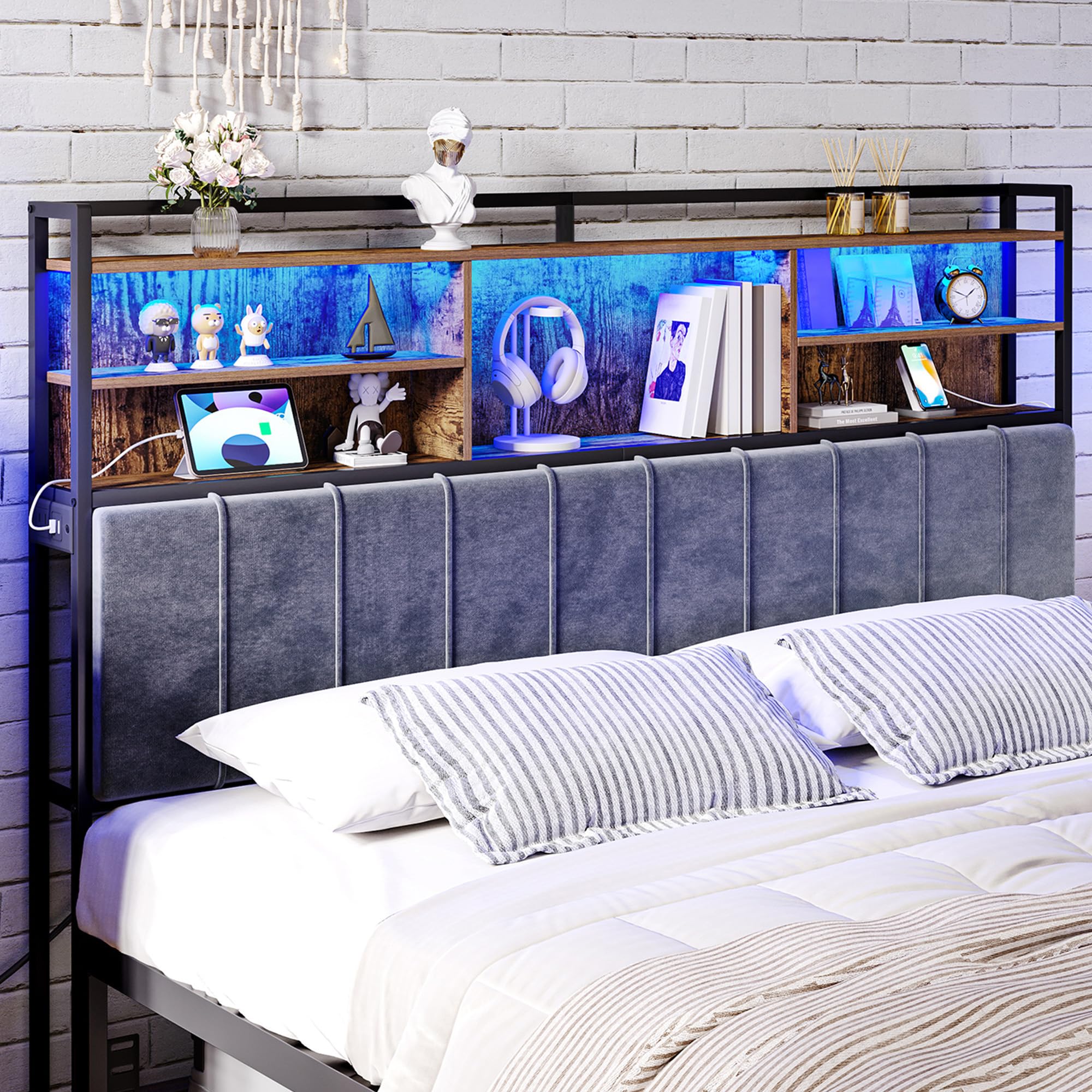 Amazon.com - Hzuaneri Headboard with 3-Tier Storage Shelves ...