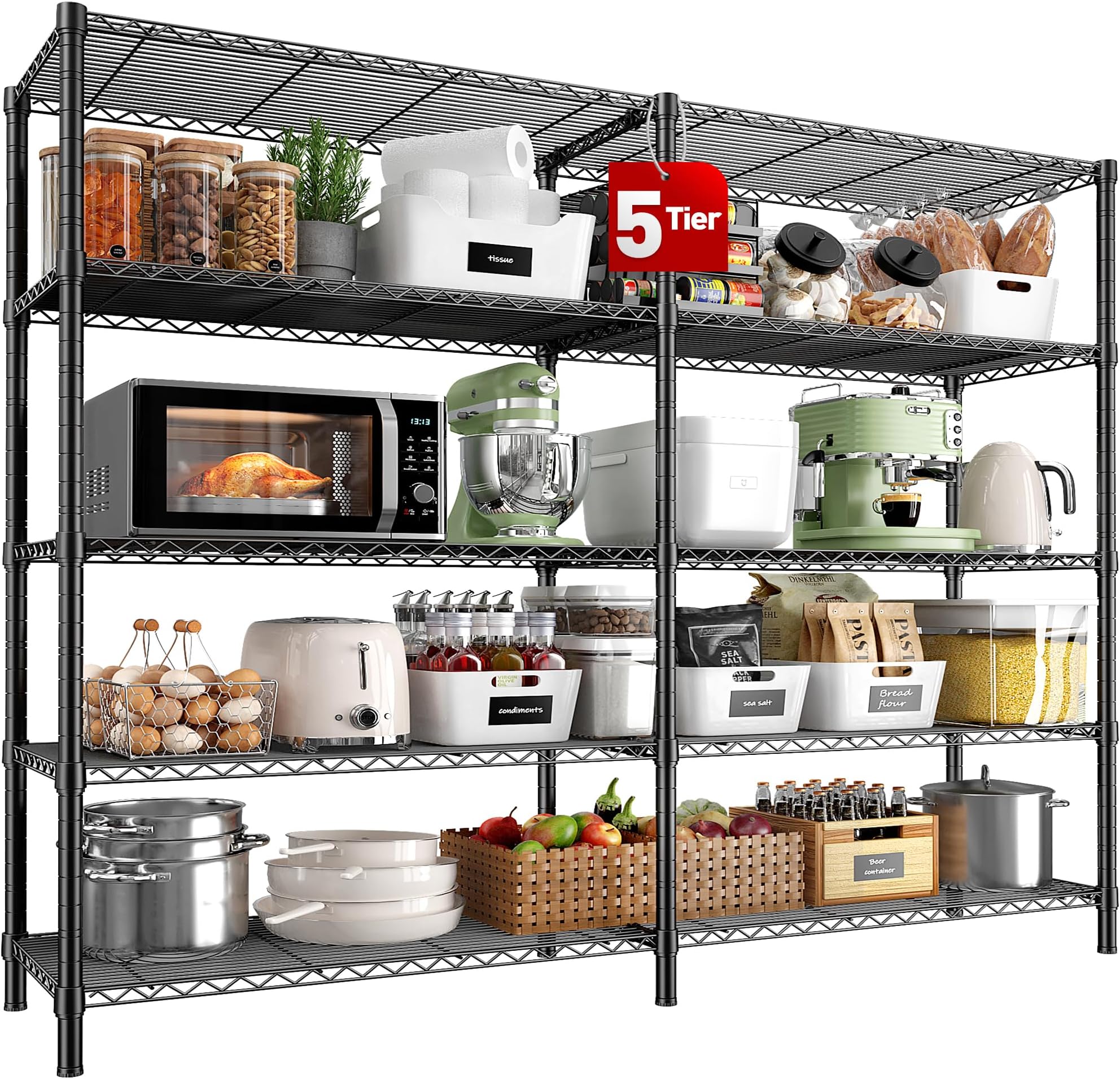 Amazon.com: REIBII 5-Shelf Wire Shelving,Storage Shelves Metal Shelves ...