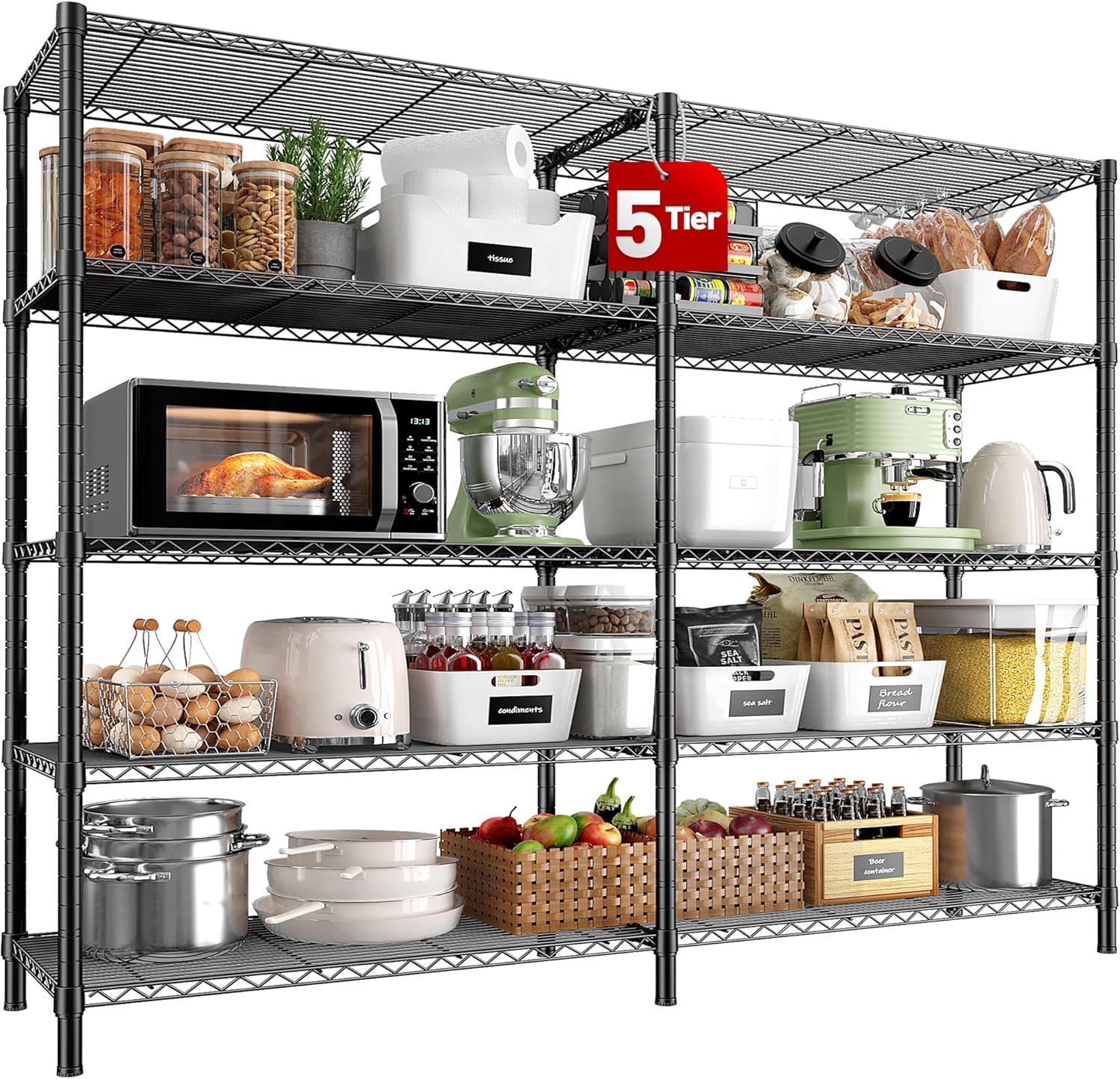 Amazon.com: REIBII 5 Tier Wire Shelving Storage Shelves Loads 1430LBS ...