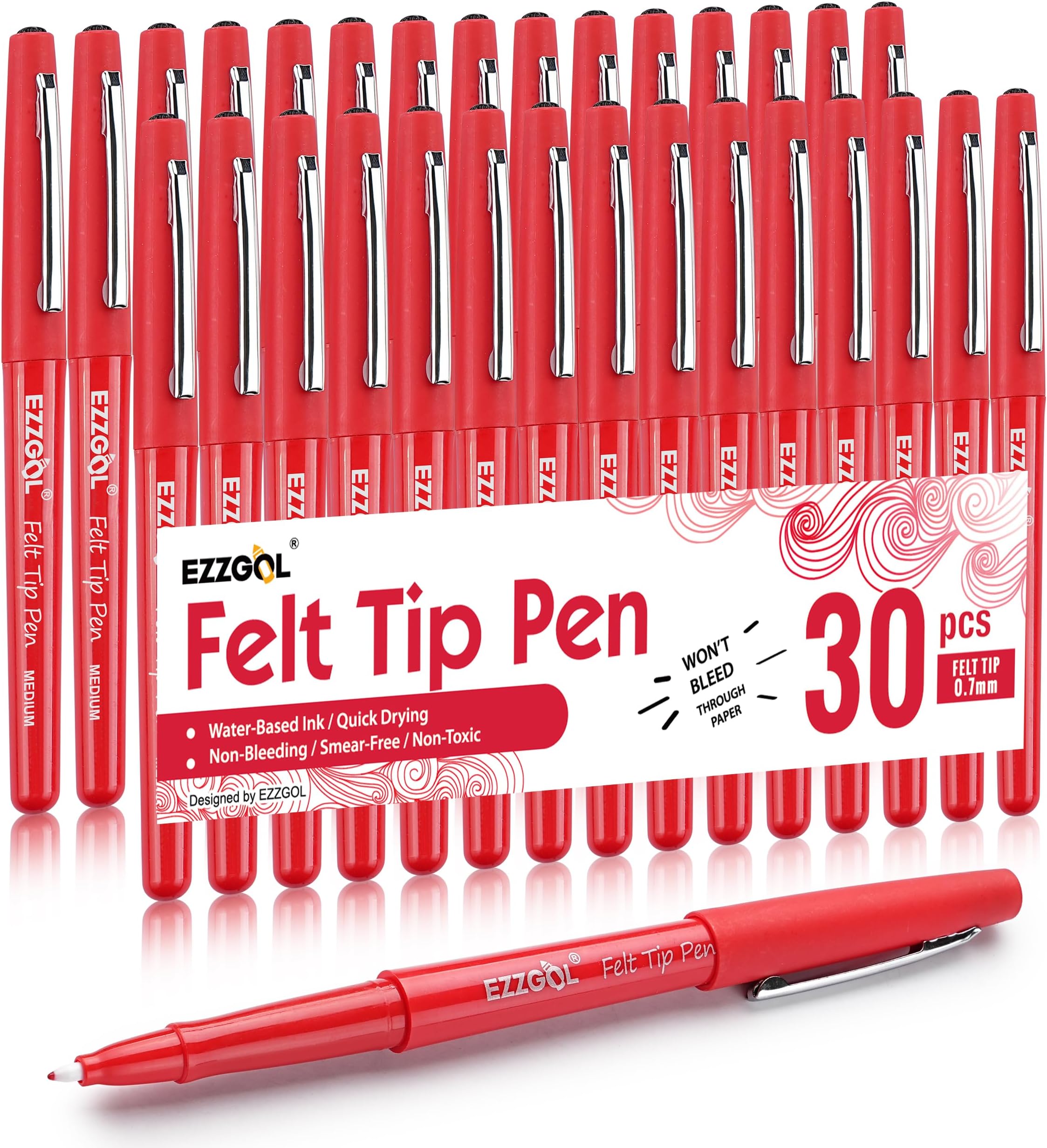 Amazon.com : Ezzgol Red Felt Tip Pens, 30 Pack, 0.7mm Premium Medium ...