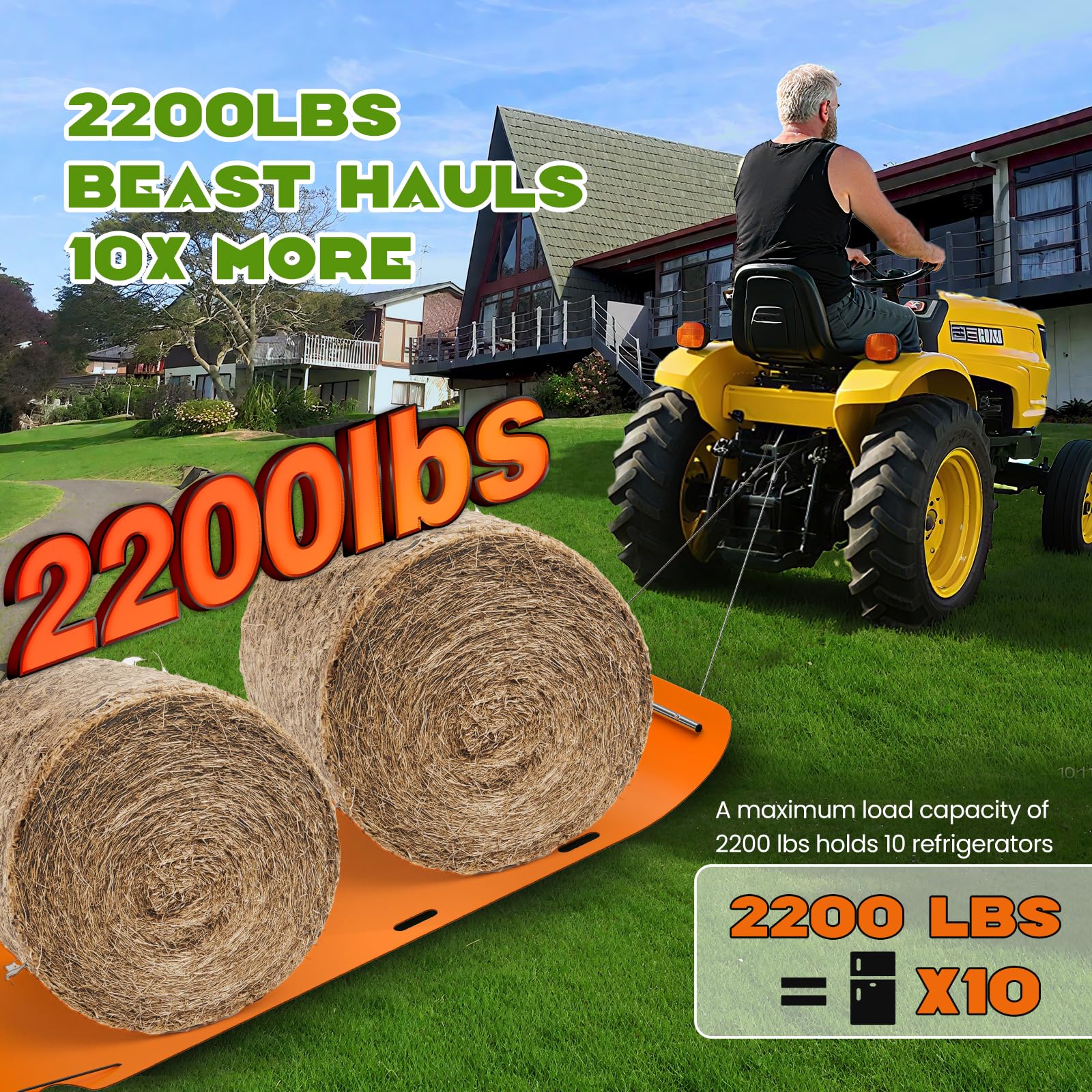 Snapklik.com : Huanyu Drag Sled 47"x110" Heavy Duty Yard Drag Sled