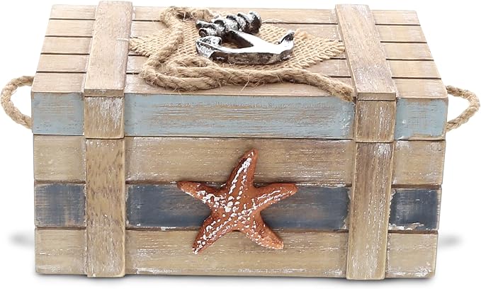 Amazon.com: CoTa Global Neptune Wooden Nautical Jewelry Box – Seashell ...