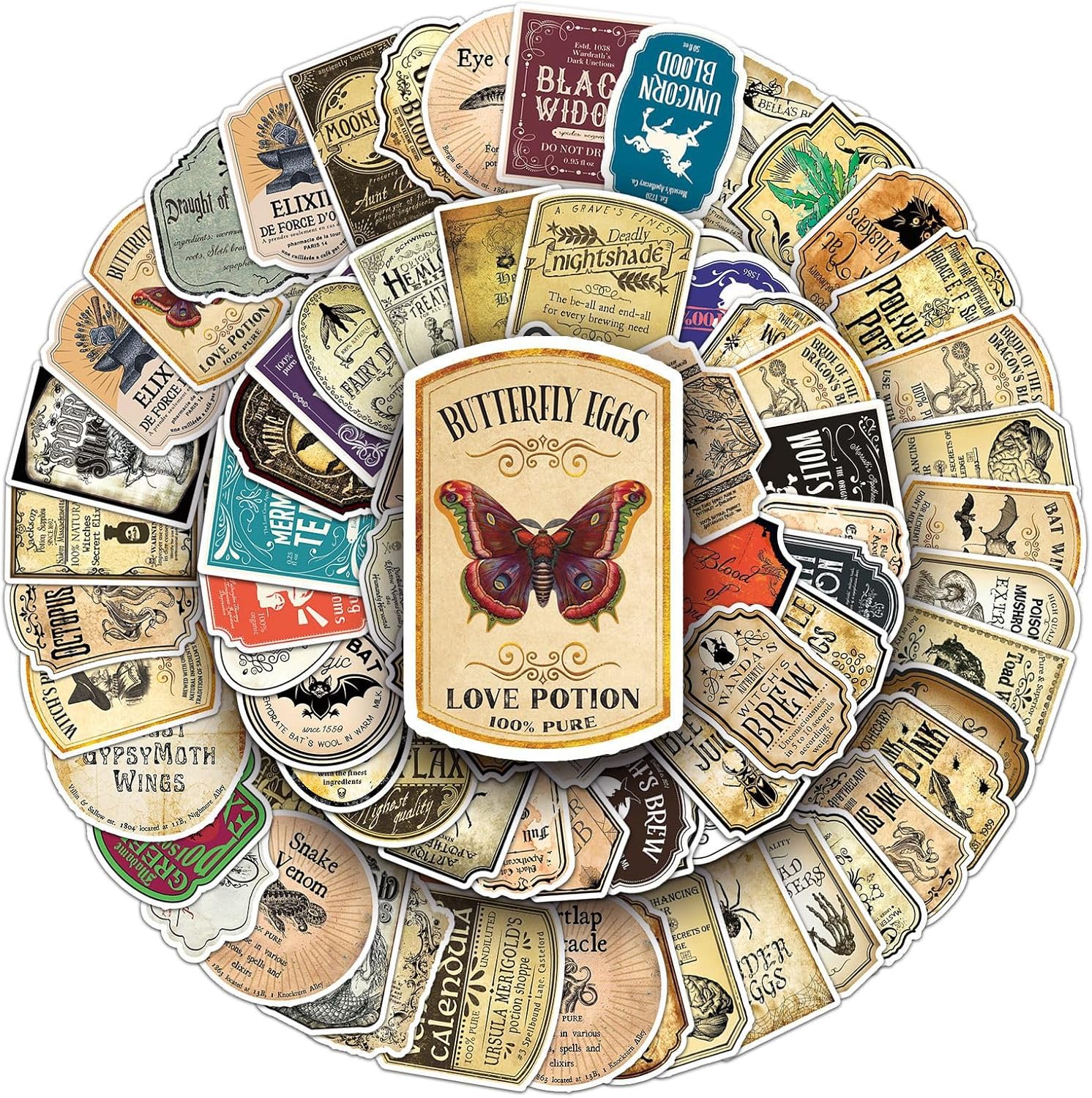 Potion Label Stickers Pack 100pcs Bottle Stickers-Waterproof Vinyl ...