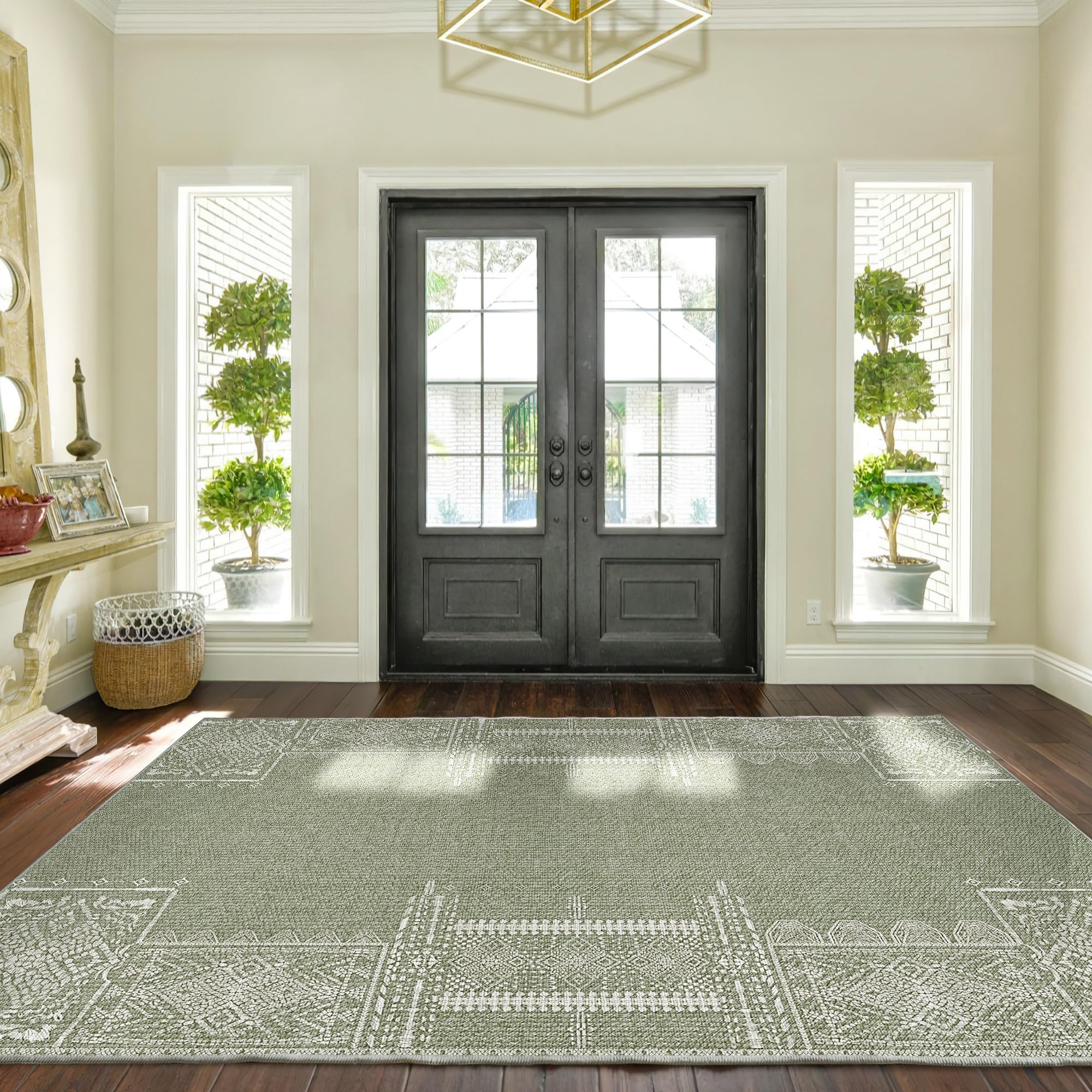 NICETOWN Green Area Rug Thin Washable - 6x9 Boho Vintage Non-Slip ...
