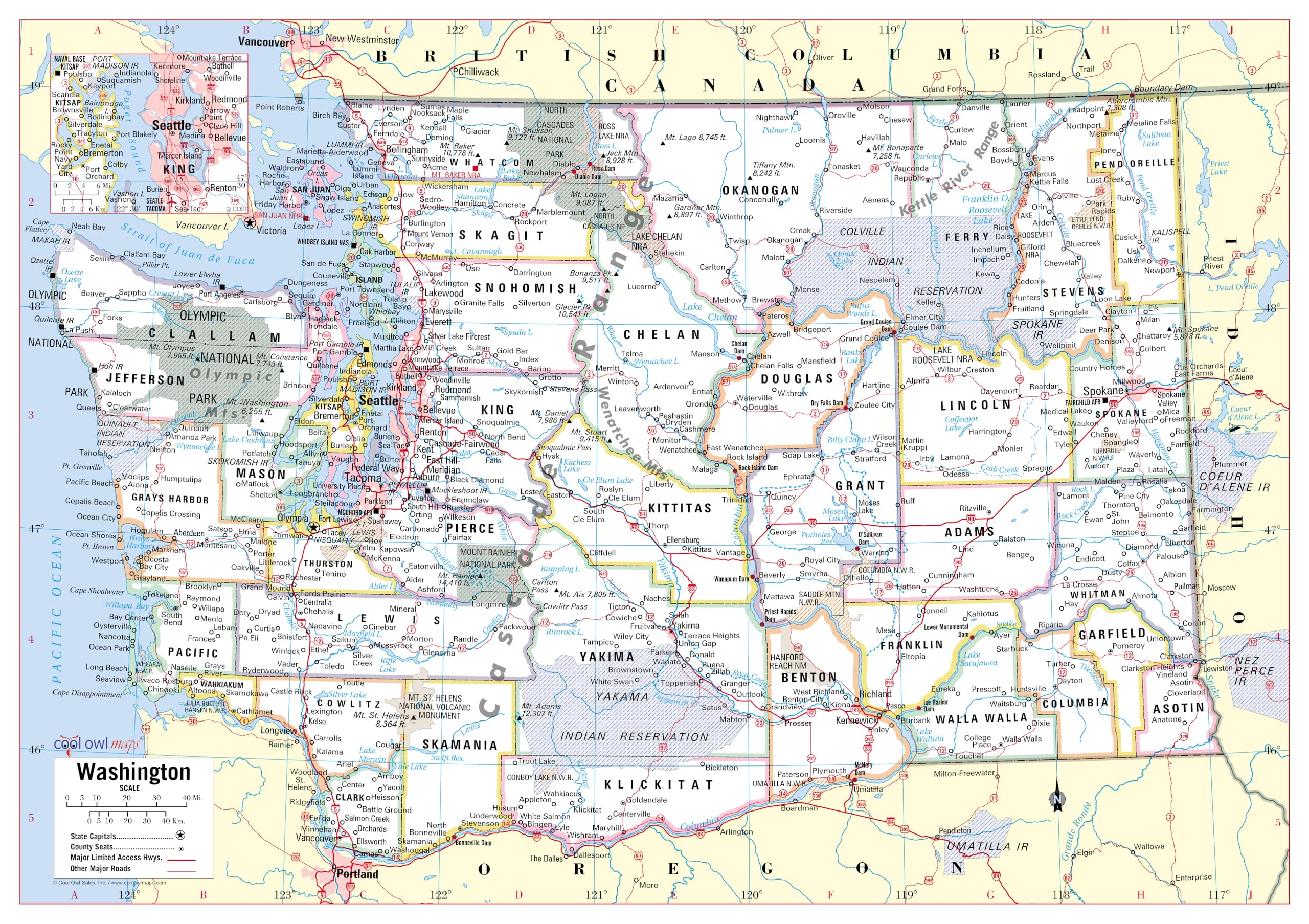 Washington State Cities Map Printable Seattle Map Vector State