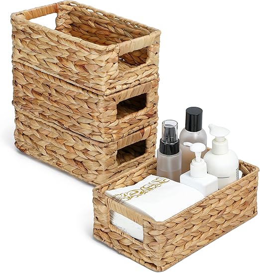 Amazon.com - Tadacumir 4 Small 3.6 QT Water Hyacinth Wicker Baskets for ...