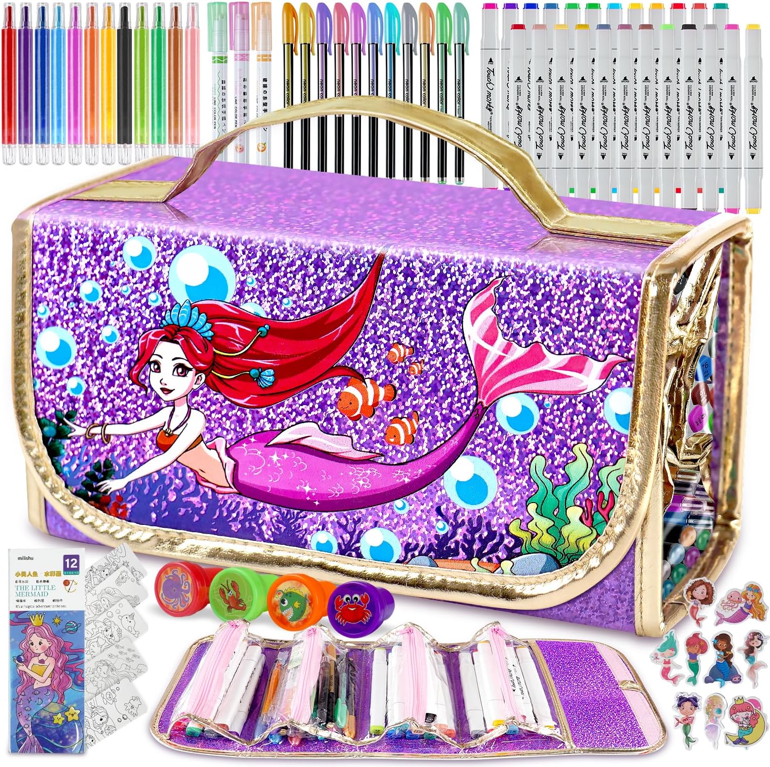Amazon.com: Mermaid Pencil Case With Fruit Scented Markers Art Set ...
