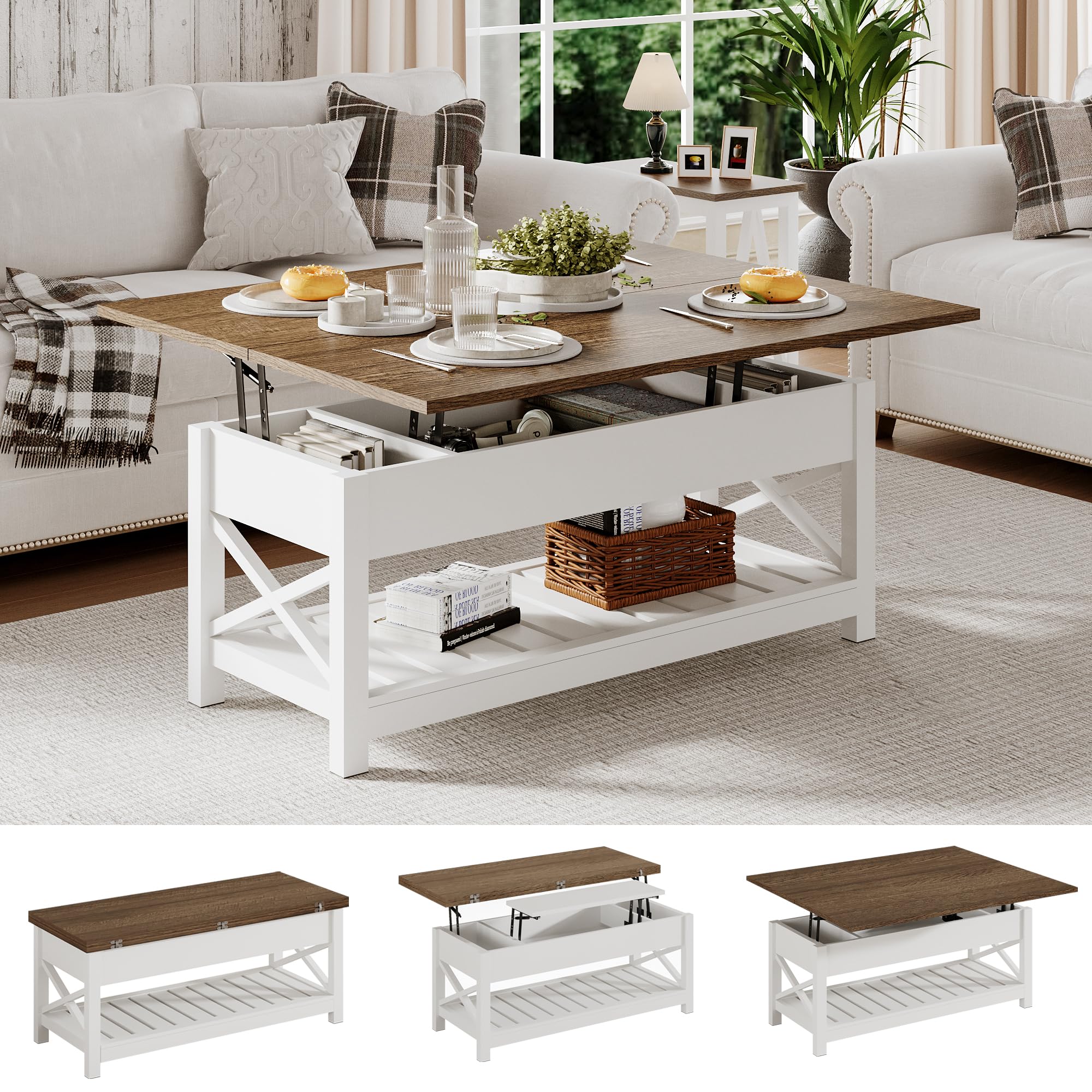 Amazon.com: ChooChoo Farmhouse Lift Top Coffee Table, Multi-Function ...