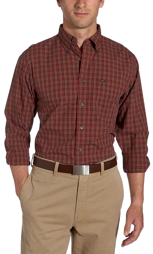 IZOD Men's Long Sleeve Tartan Plaid Woven, Red Hot Pepper, Large ...