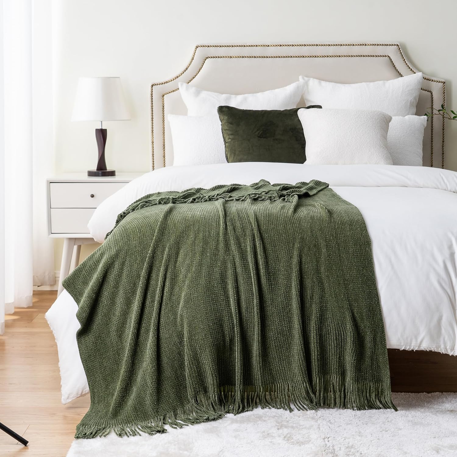 Amazon.com: BATTILO HOME Olive Green Throw Blanket for Couch, Soft ...