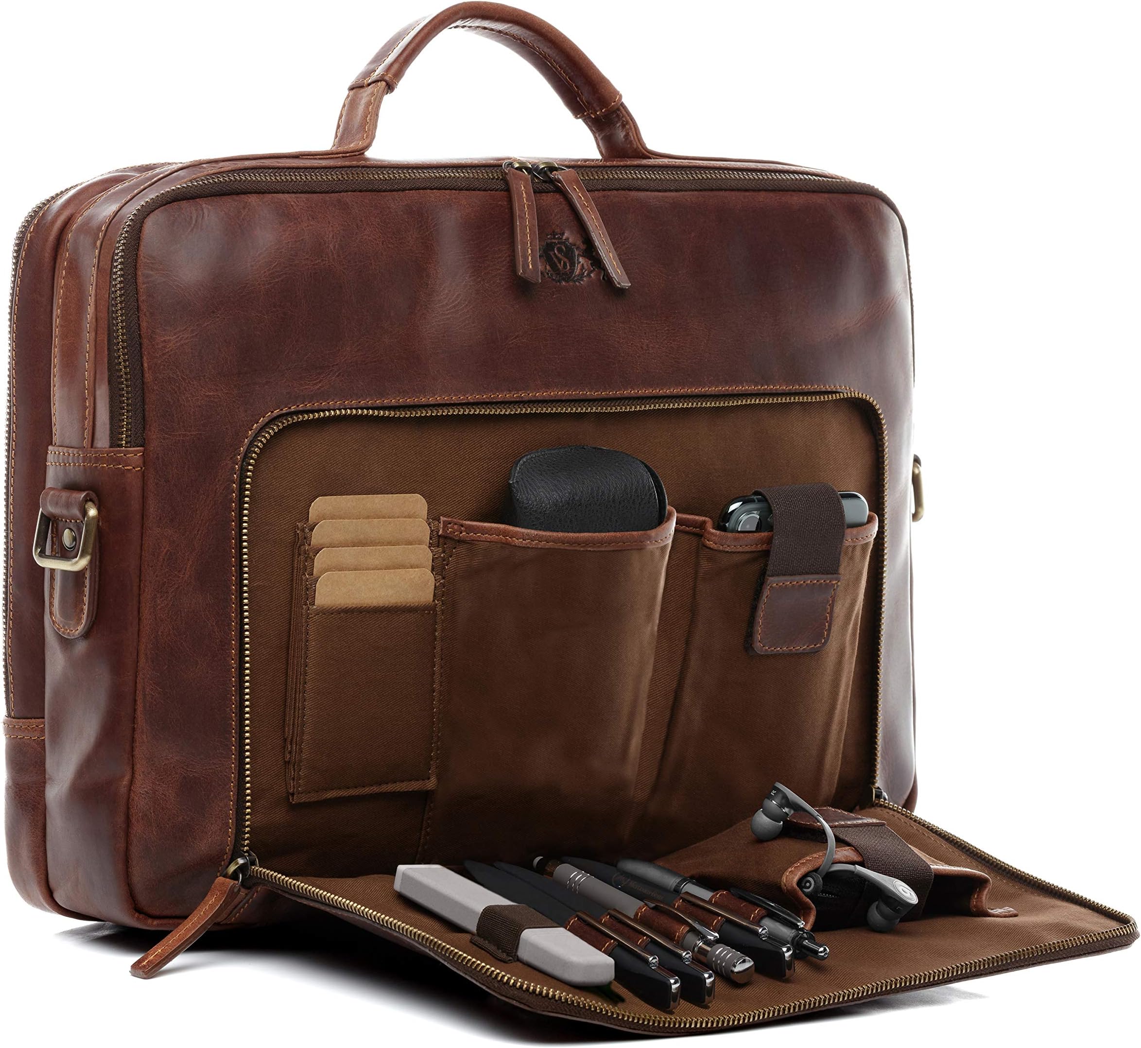 HULSH Leather Messenger Bag for Men 18 Inch, Vintage Handmade Genuine ...