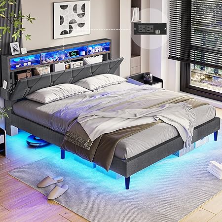 Amazon.com: BTHFST Queen Floating Bed Frame with RGB LED Lights ...